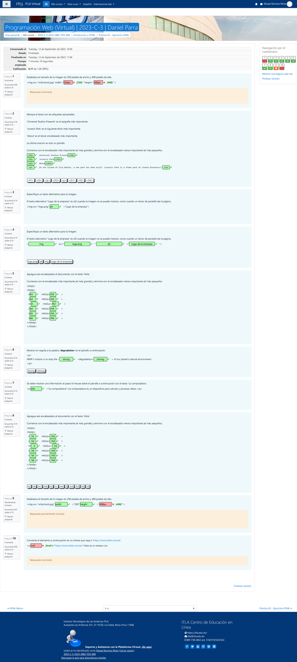 Práctica 01 - Ejercicios HTML Revisión del intento - Programación Web ...