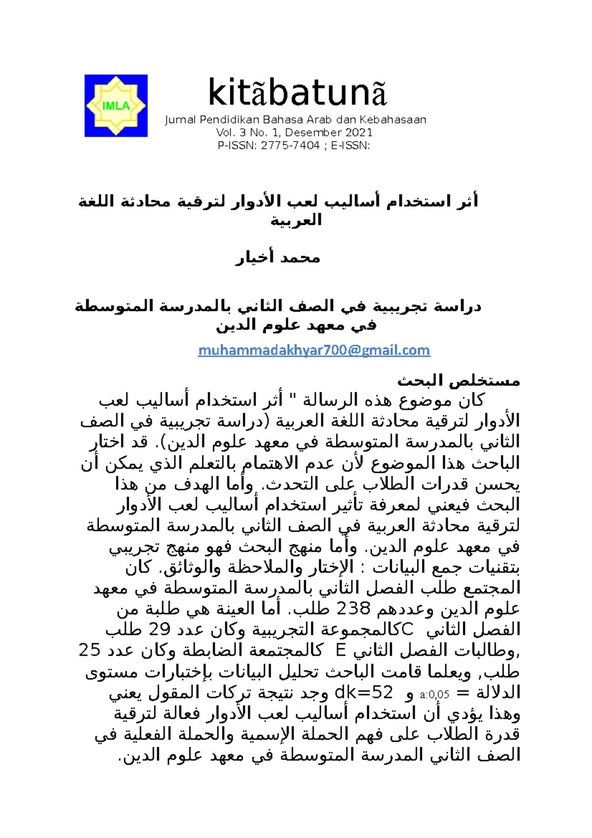 Jurnal Muhammad Akhyar - kitãbatunã Jurnal Pendidikan Bahasa Arab dan ...