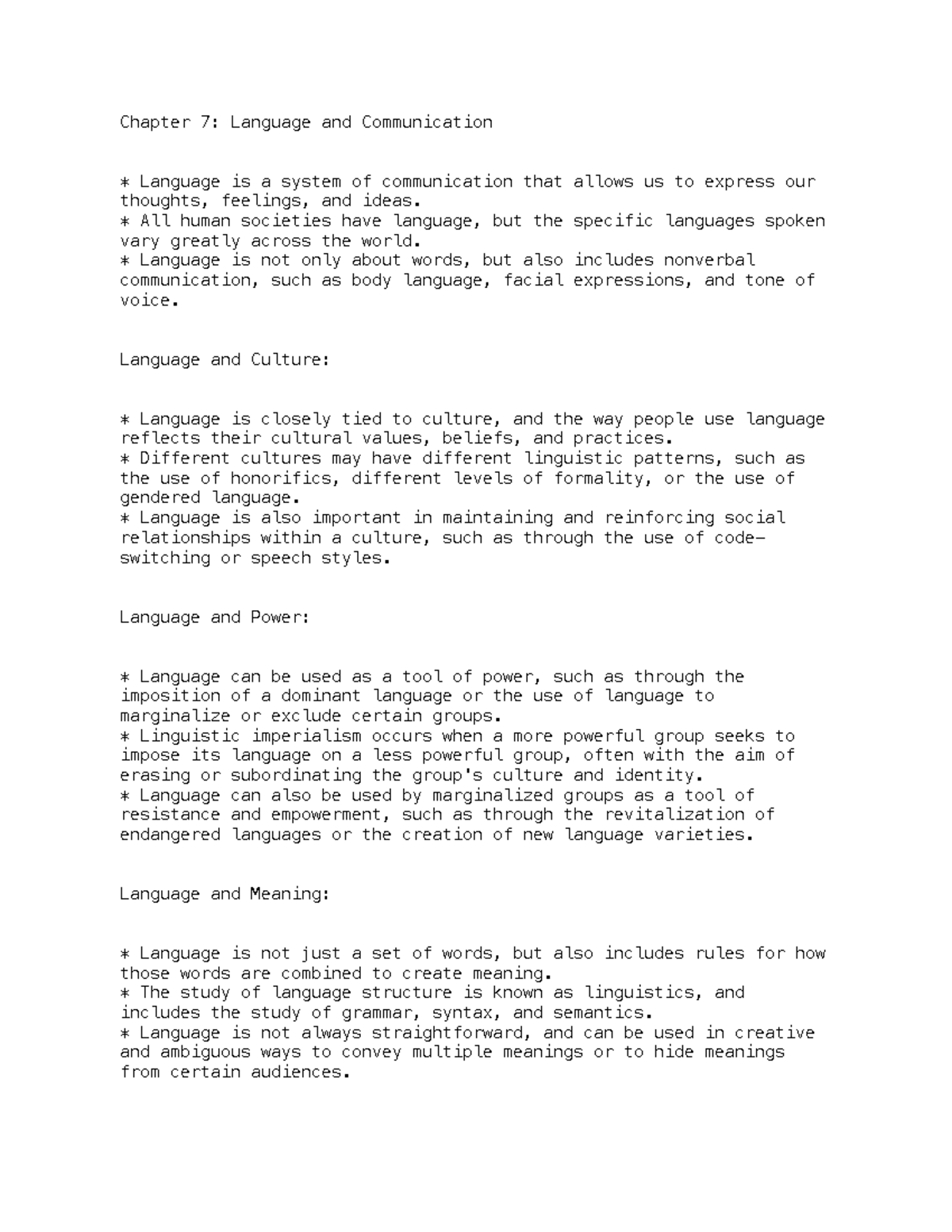 ANTH 101 chapter 7 - ANTH 101 ch 7 - Chapter 7: Language and ...