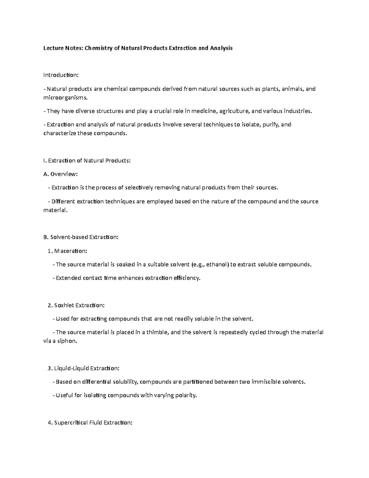 Lecture Notes: Chemistry of Natural Products Extraction and Analysis ...