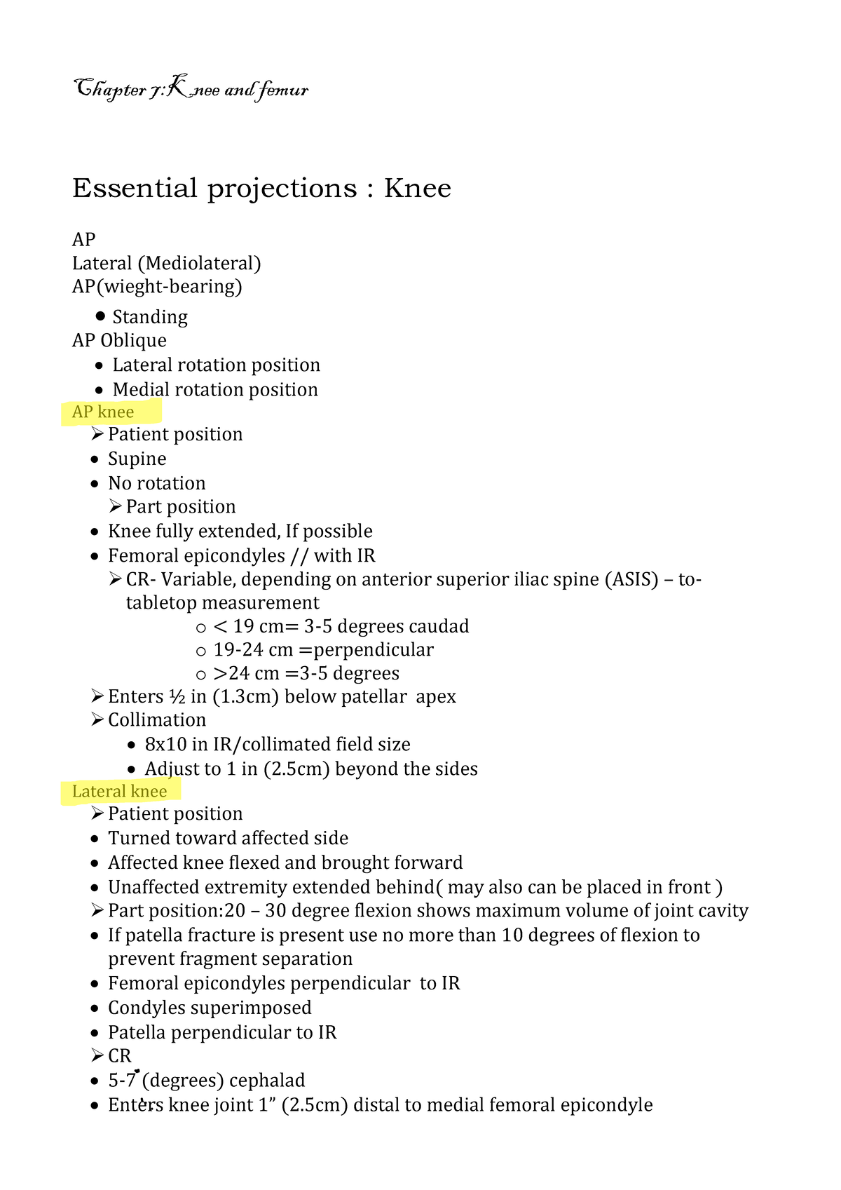 RADS3310 chapter 7 - Hope this helps - Chapter 7:Knee and femur ...