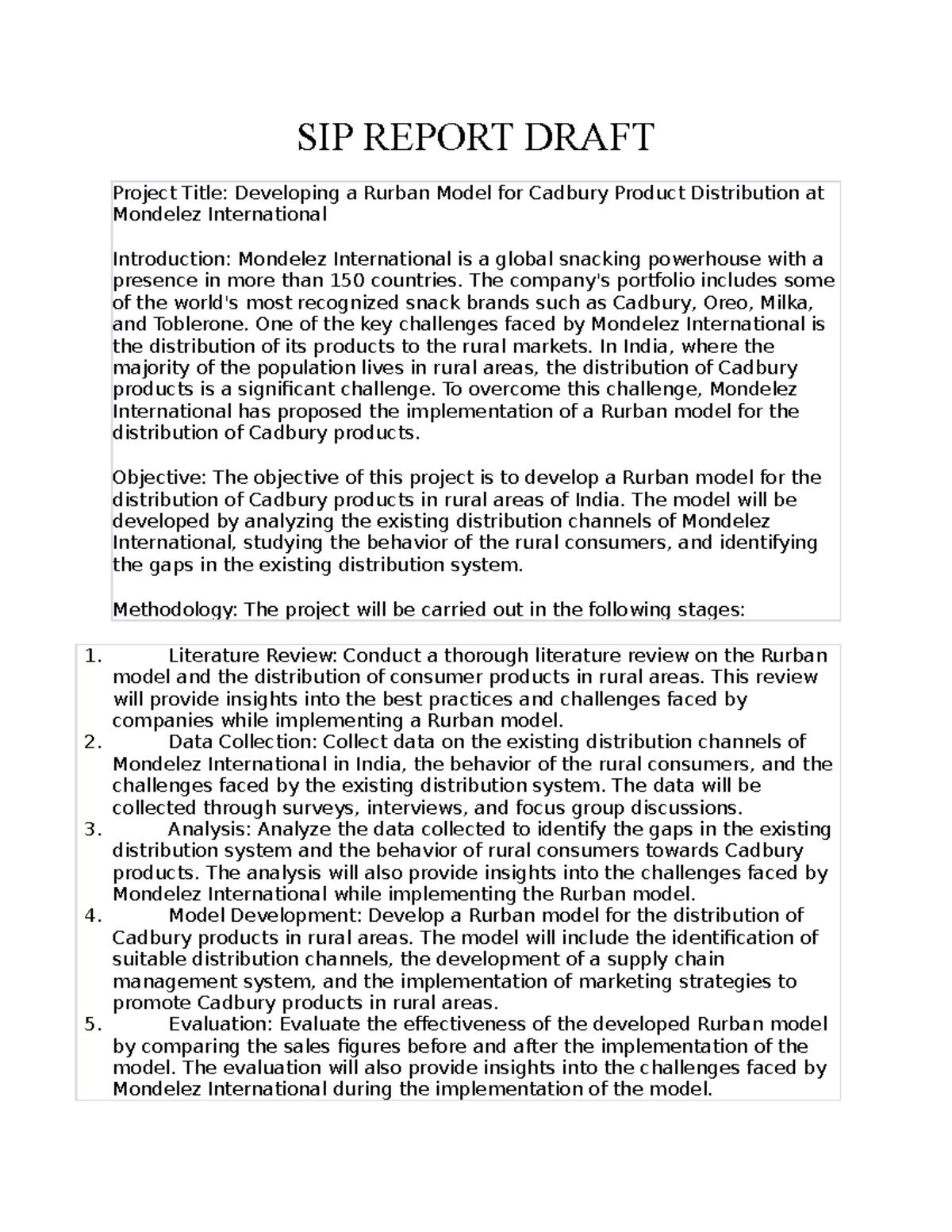 SIP Report Draft - SIP REPORT DRAFT Project Title: Developing a Rurban ...