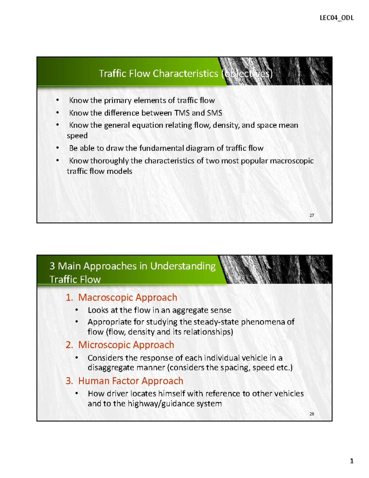Transpo 04 Fundamentals of Traffic FLow ODL - Traffic Flow ...