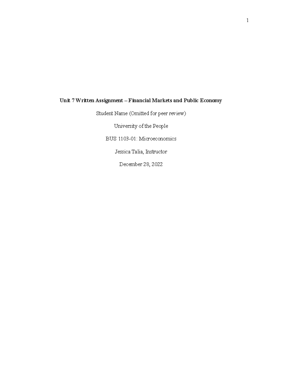 (Week 7) Unit 7 WA template - Unit 7 Written Assignment – Financial ...