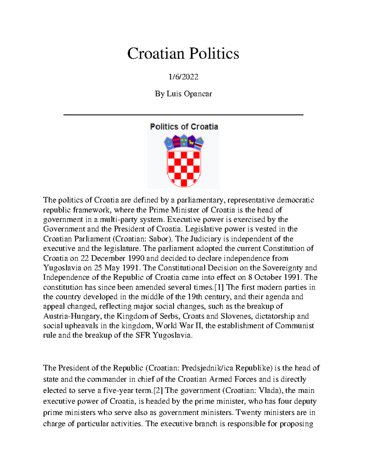 Croatian Politics 1st Of June 2022 - Croatian Politics 1/6/ By Luis ...