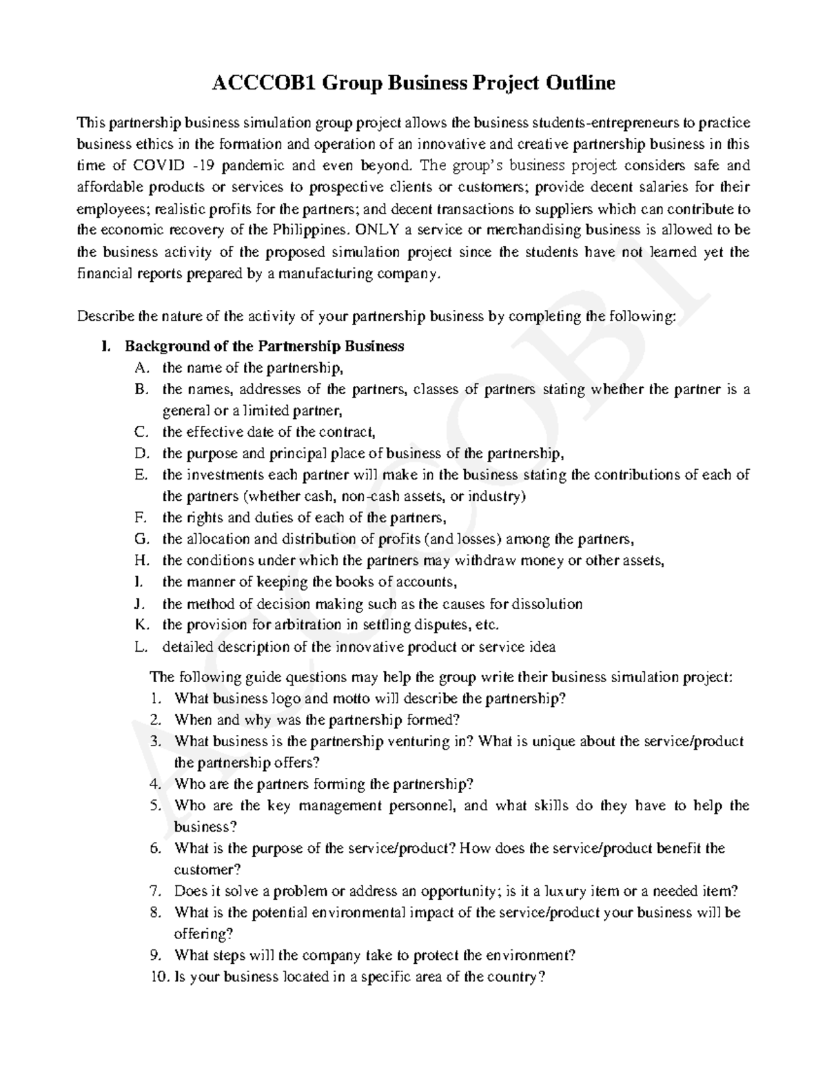 Acccob 1 Group Business Project Outline - ACCCOB1 Group Business ...