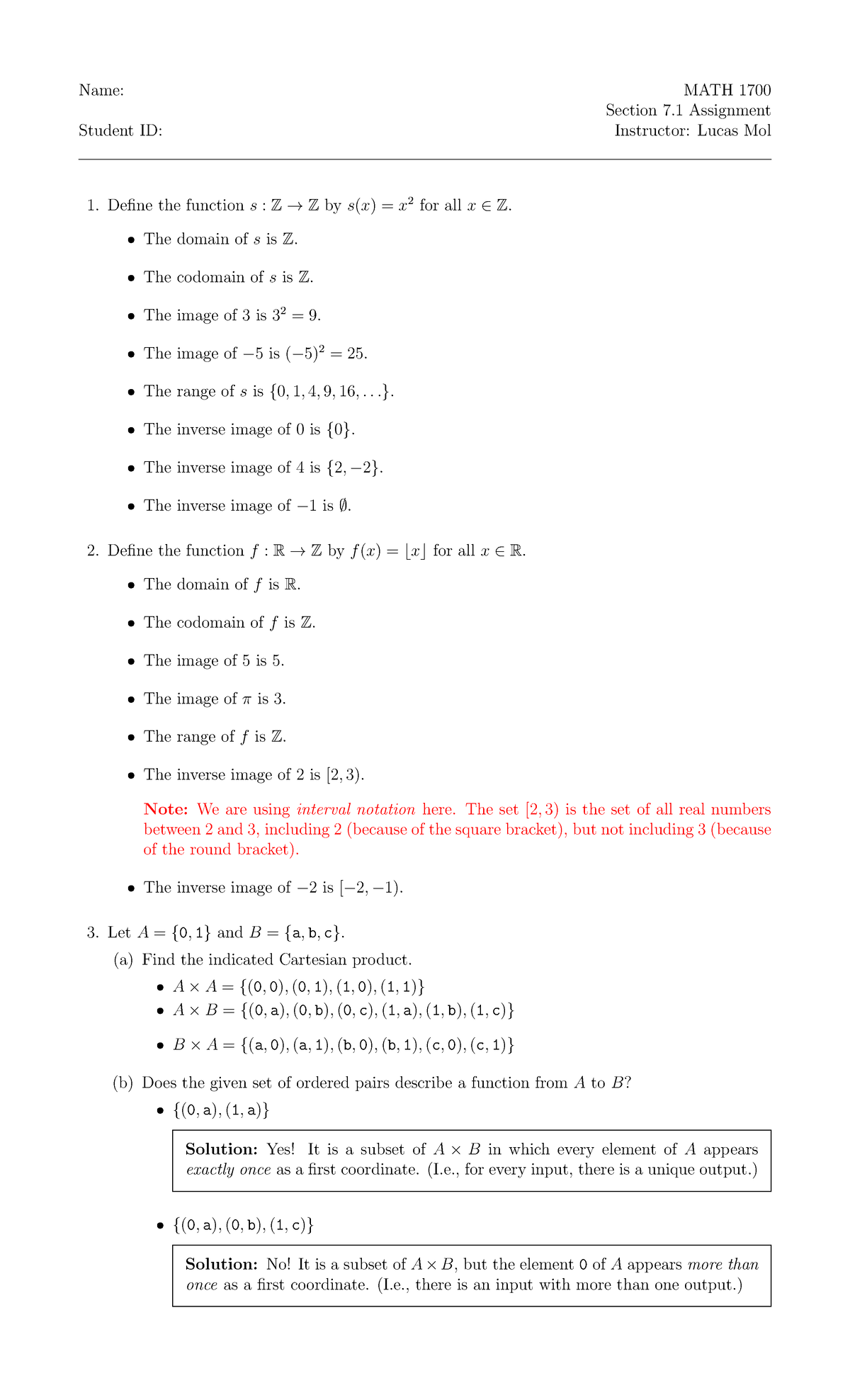 Section 7.1 Assignment Solutions - Name: MATH 1700 Section 7 Assignment ...