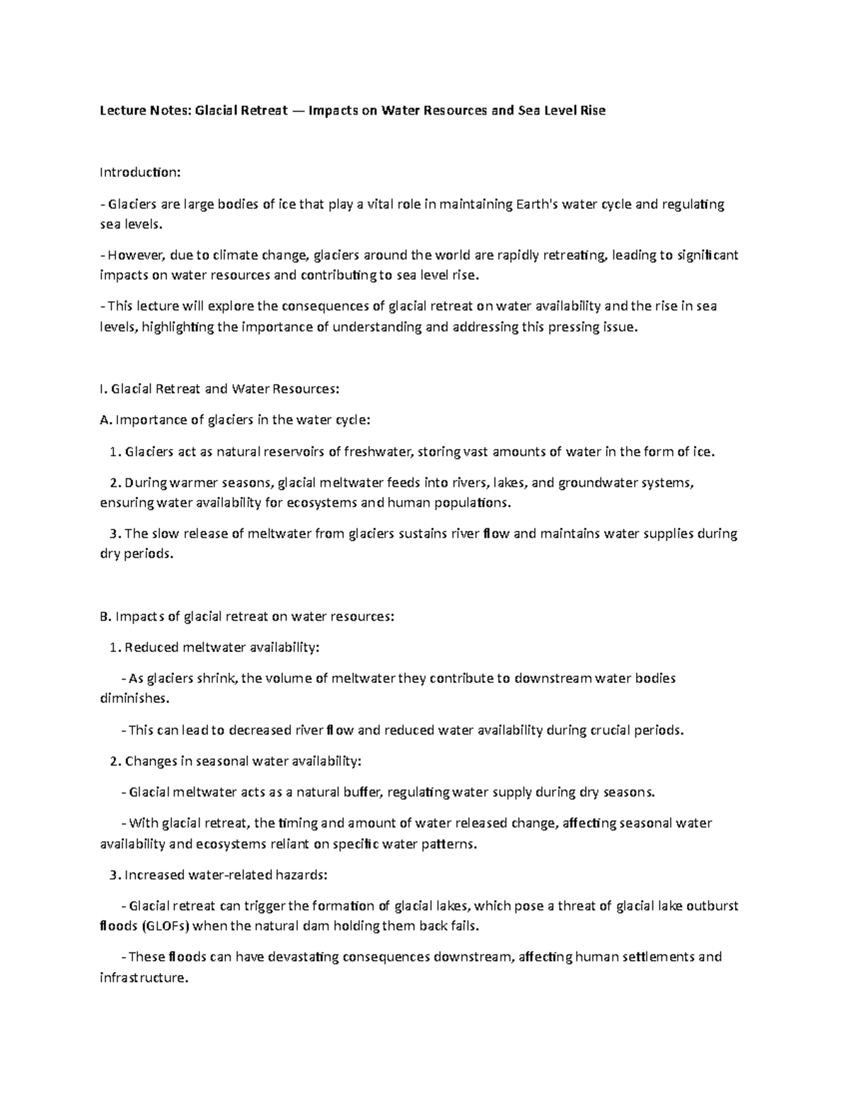 Lecture Notes: Glacial Retreat — Impacts on Water Resources and Sea ...