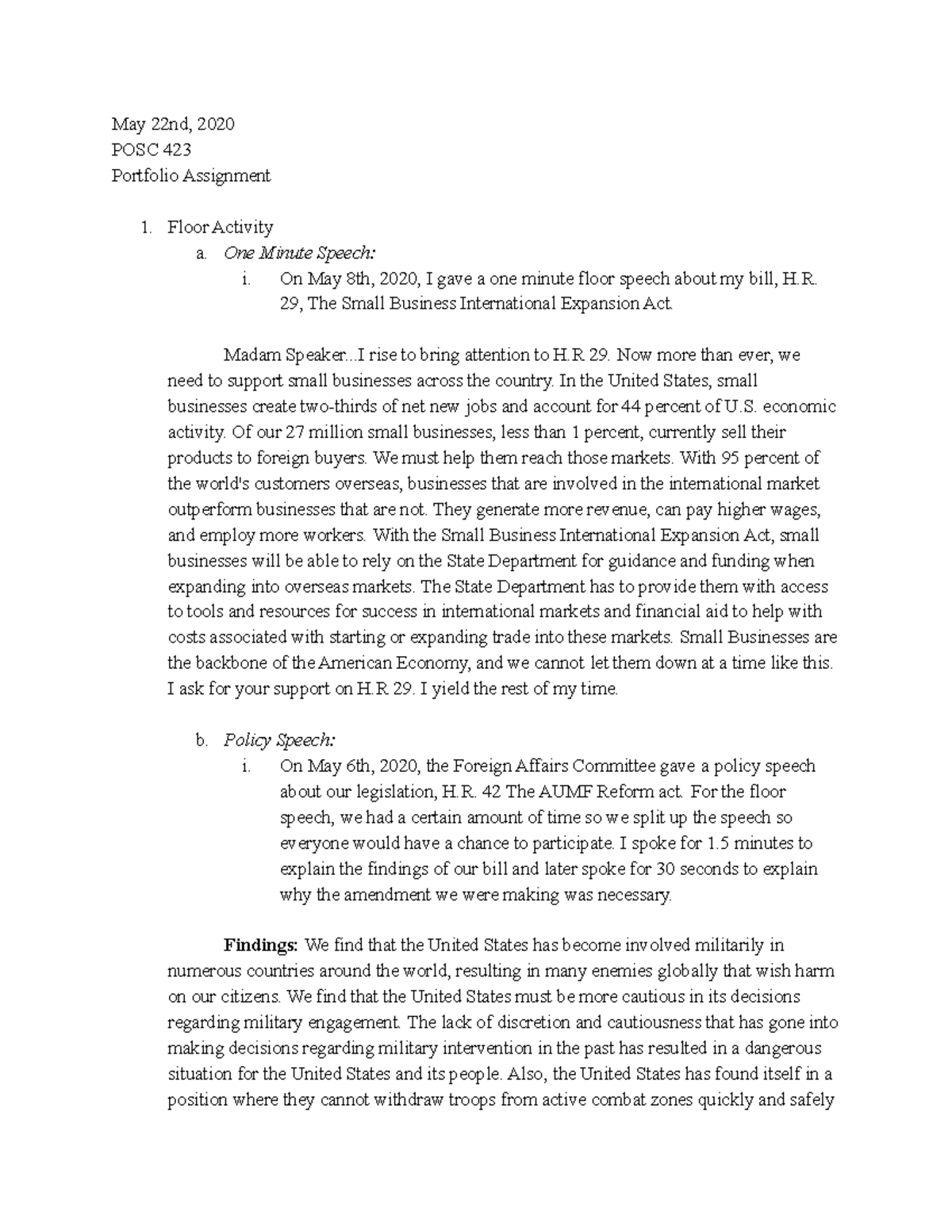 Congress Portfolio Assignment - May 22nd, 2020 POSC 423 Portfolio ...