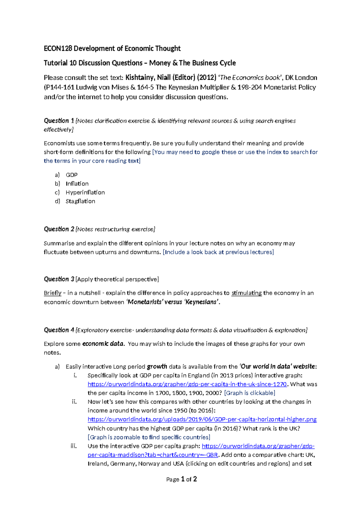 ECON128 Seminar tutorial 10 Discussion Questions & Activities - ECON128 ...