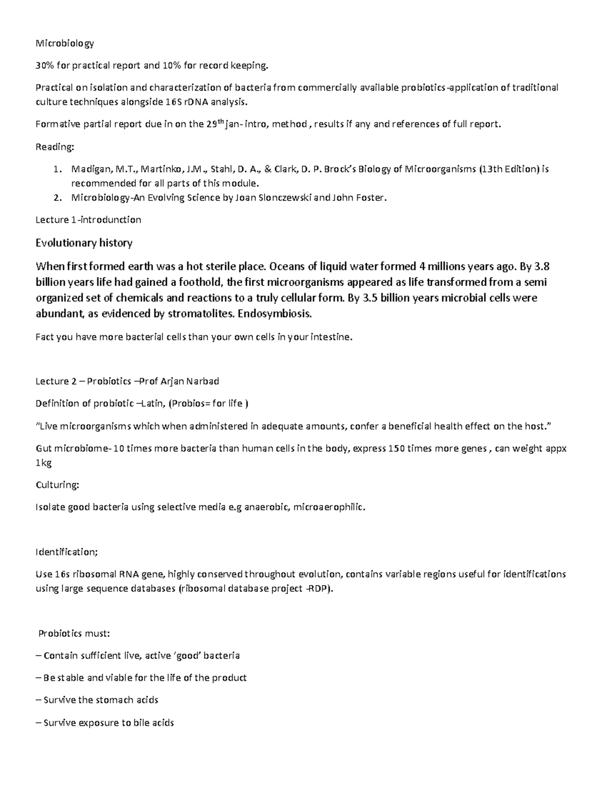 Microbiology - Lecture notes 1-30 - Microbiology 30% for practical ...