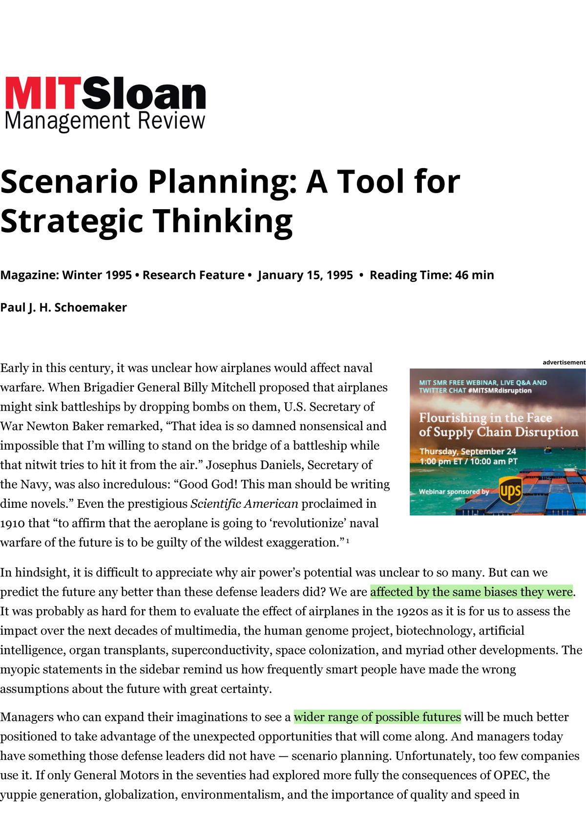WK7 Scenario Planning A Tool for Strategic Thinking - Scenario Planning ...