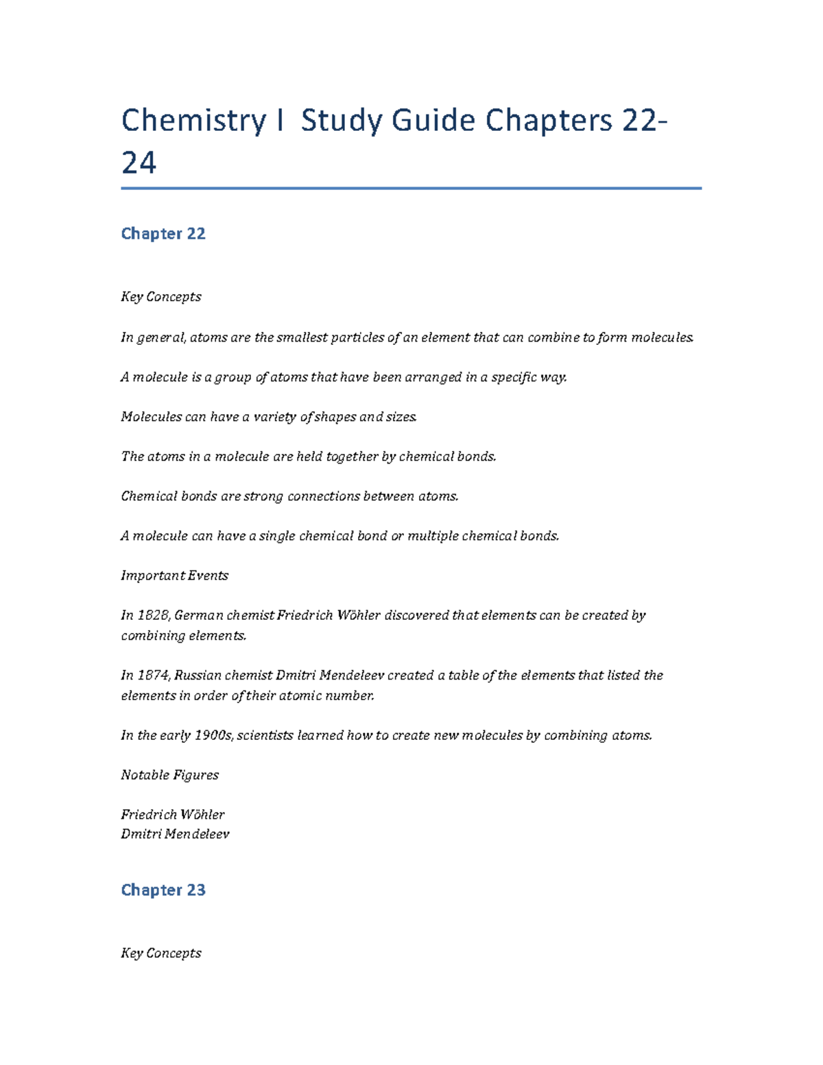 Chemistry I Study Guide Chapters 22-24 - Chemistry I Study Guide ...