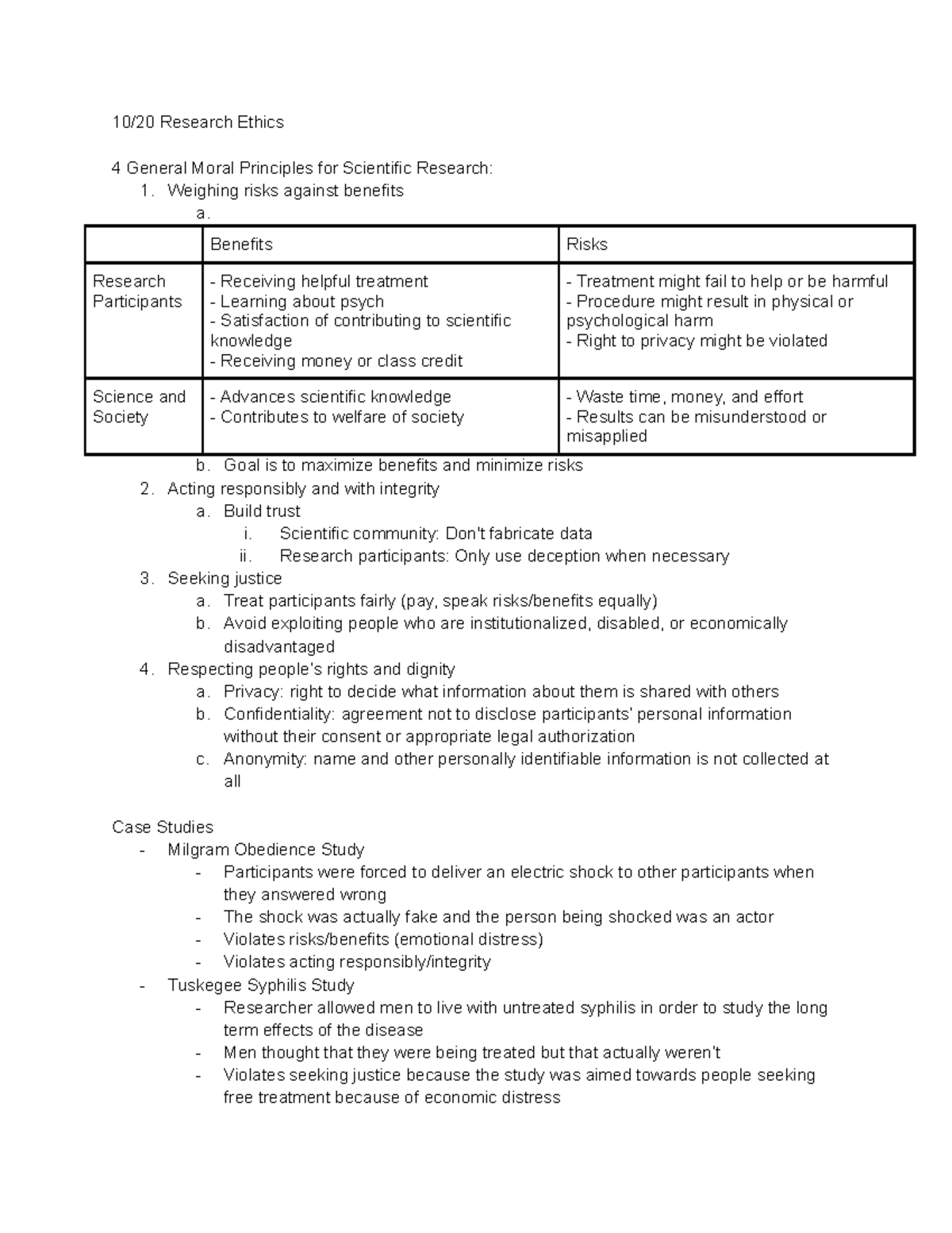 Psych 241 Unit 2 Lecture Notes - 10/20 Research Ethics 4 General Moral ...