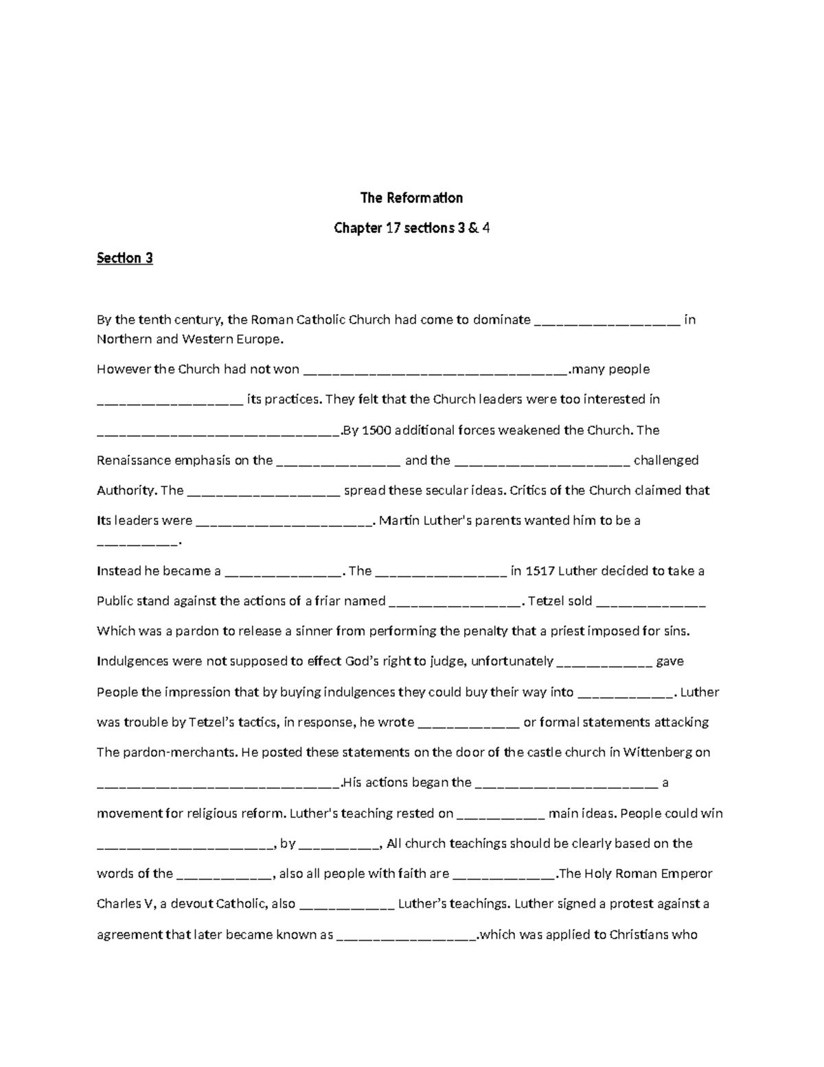 Lisa Marfo - The Reformation sections 3&4 - The Reformation Chapter 17 ...