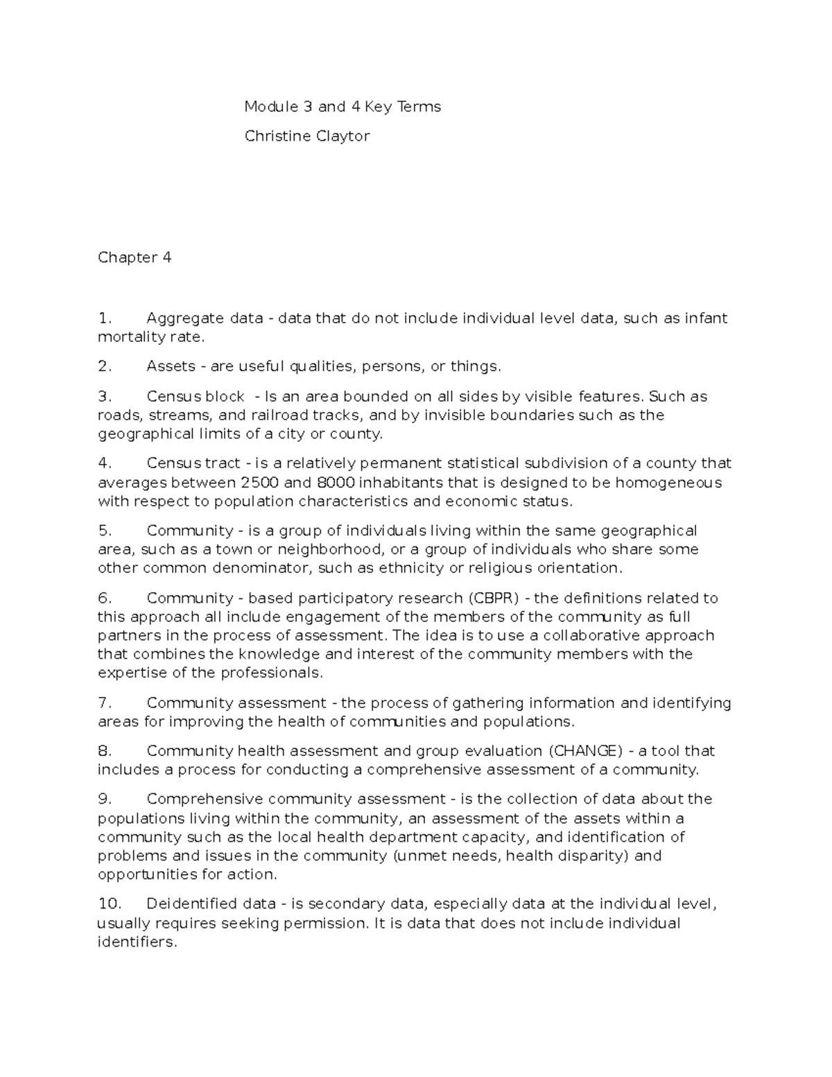 CH module 3 and 4 key terms - NUR 426 - Arizona College - Studocu