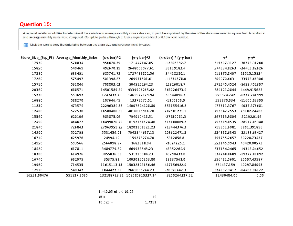 Homework 5 - Question 10 Answers - STAT1014 - George Brown College ...