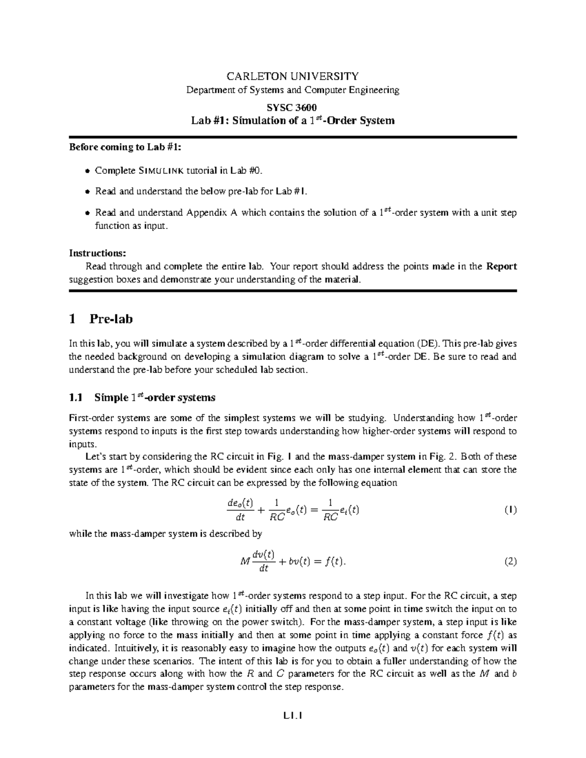 Lab 1 Lab 1 instructions - CARLETON UNIVERSITY Department of Systems ...