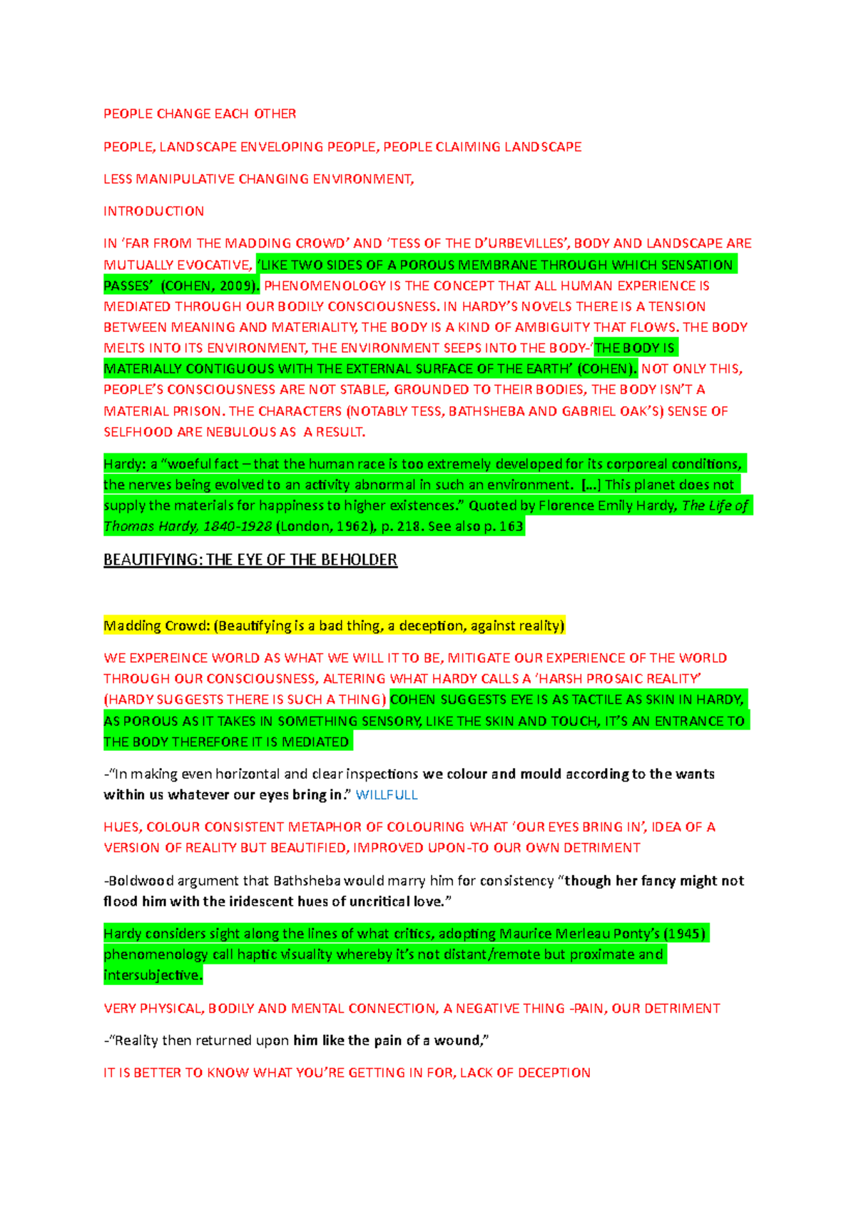 Trinity Prelims essay plan on Thomas Hardy - PEOPLE CHANGE EACH OTHER ...