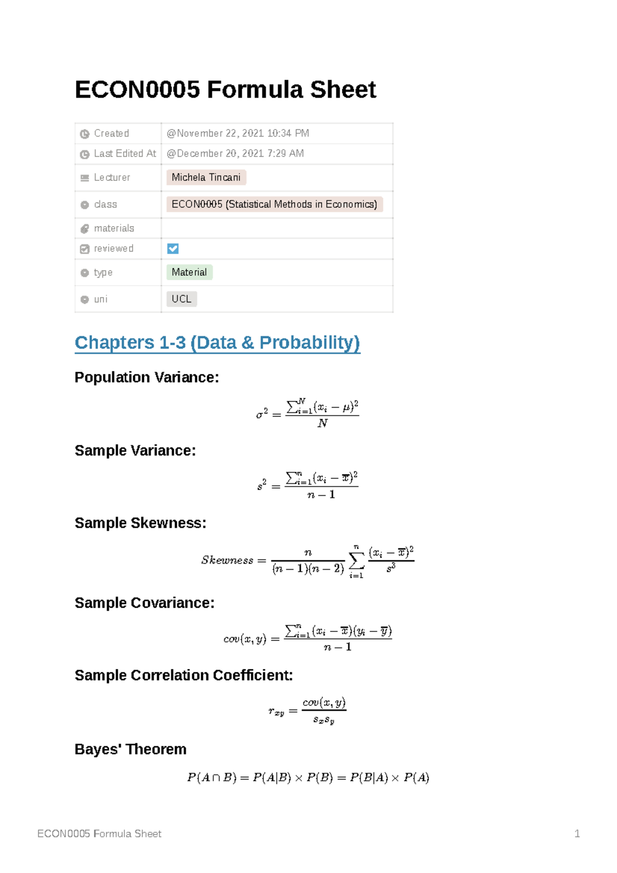 ECON0005 Formula Sheet - ECON0005 Formula Sheet Created Last Edited At ...