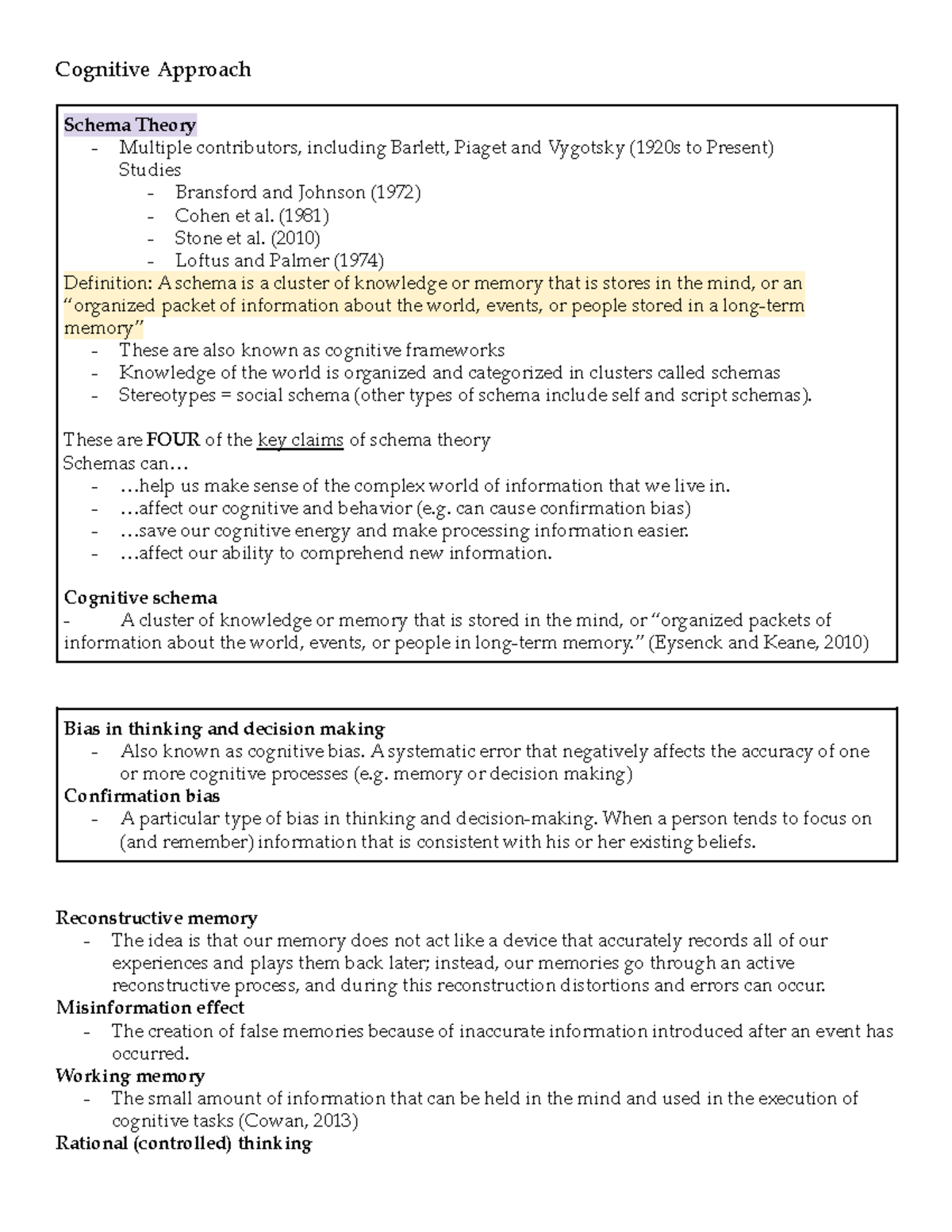 Cognitive Approach guide - Cognitive Approach Schema Theory - Multiple ...