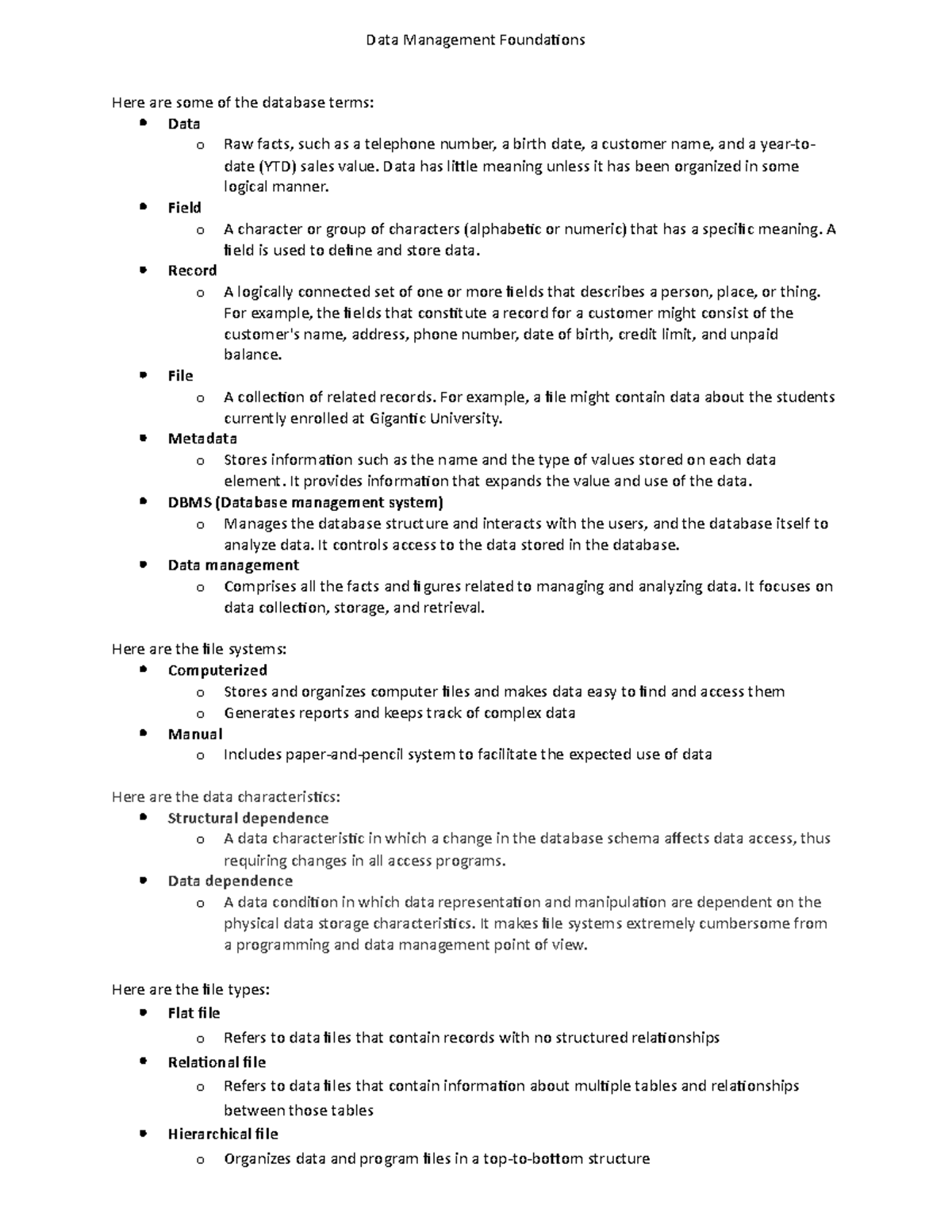 Introduction to Data Management Foundations - Here are some of the ...