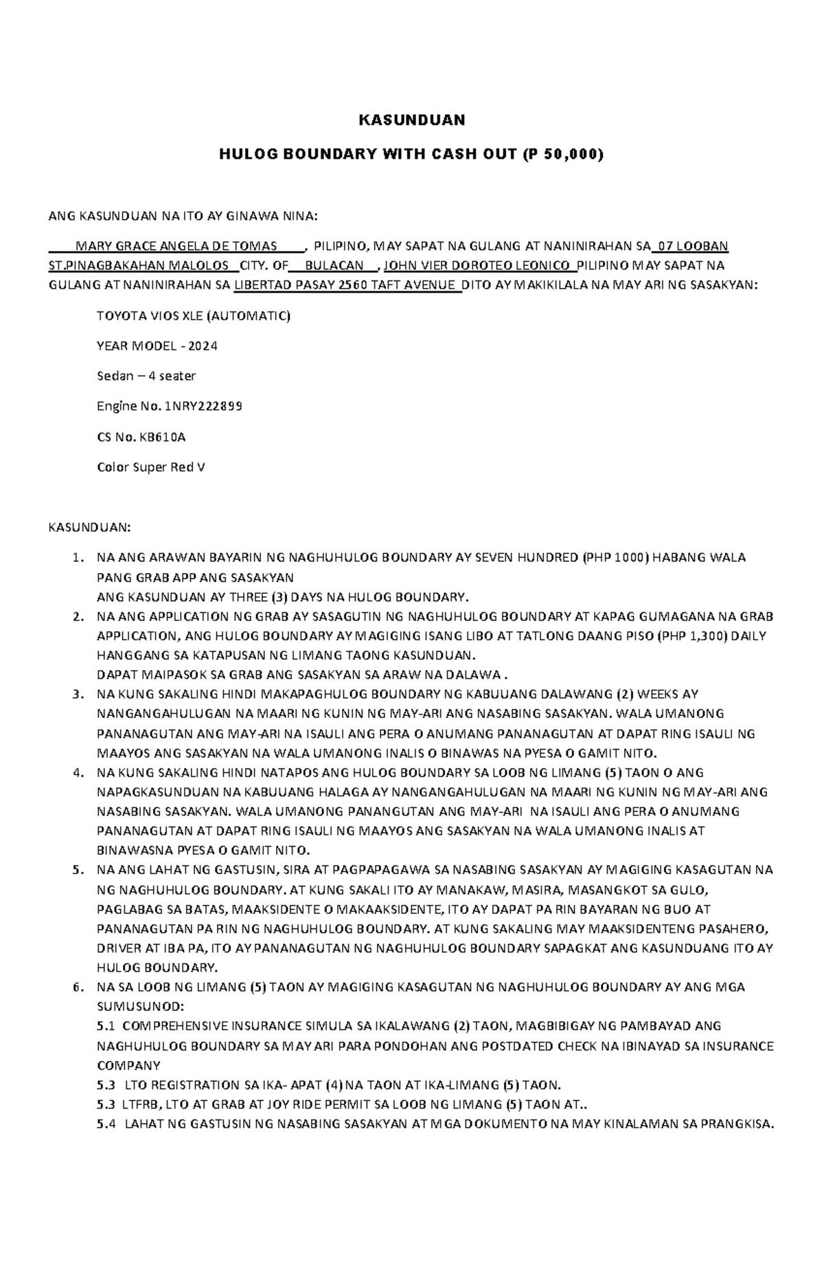 Kasunduan NEW - KASUNDUAN HULOG BOUNDARY WITH CASH OUT (P 50,000) ANG ...