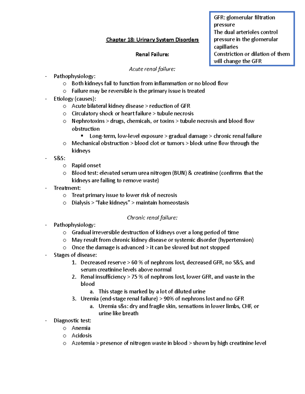 Chapter 18- urinary system - Chapter 18: Urinary System Disorders Renal ...