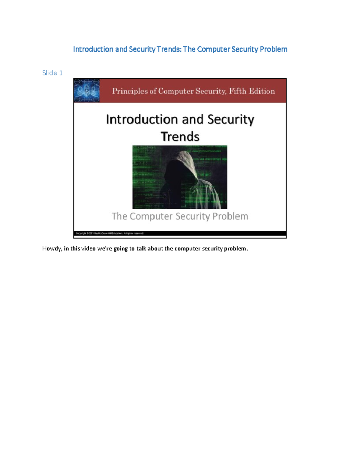 Module 1 Introduction and Securty Trends - Introduction and Security Trends: The Computer ...