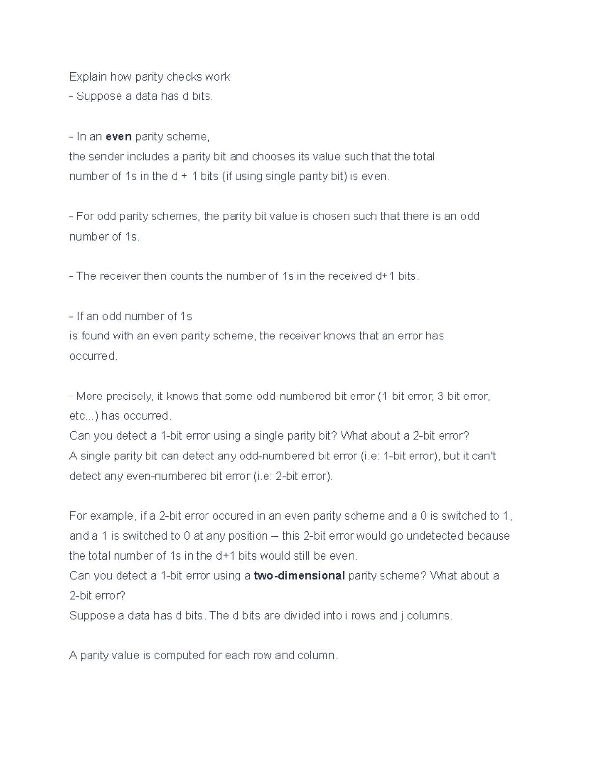 Cpsc 441 Note Cpsc 441 Csuf Explain How Parity Checks Work Suppose A Data Has D Bits In An