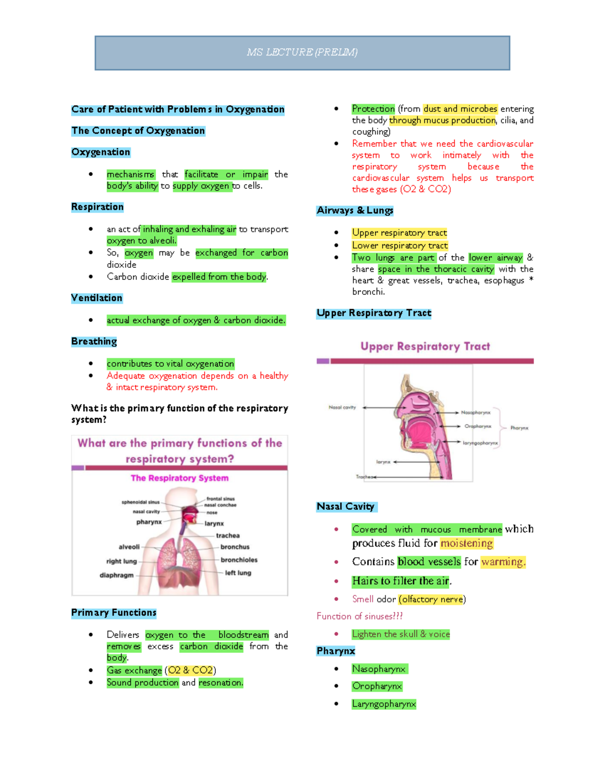 Care of Patient with Problems in Oxygenation Prelim lec - Care of ...