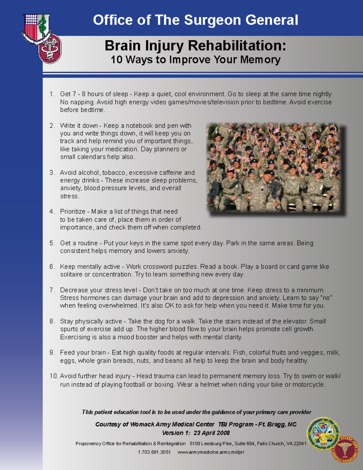 10 Ways to Improve Your Memory - Office of The Surgeon General Courtesy ...