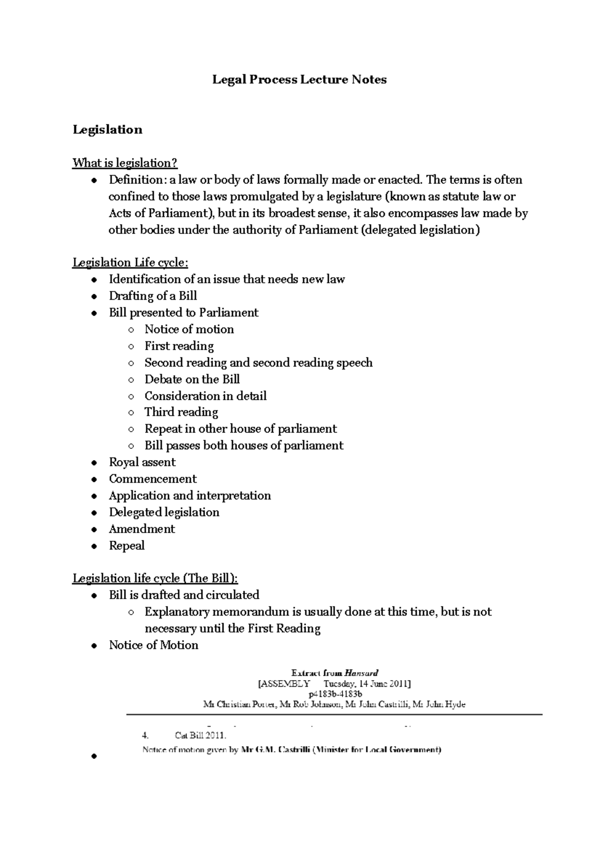 Legal Process Exam Notes (draft) - Legal Process Lecture Notes ...