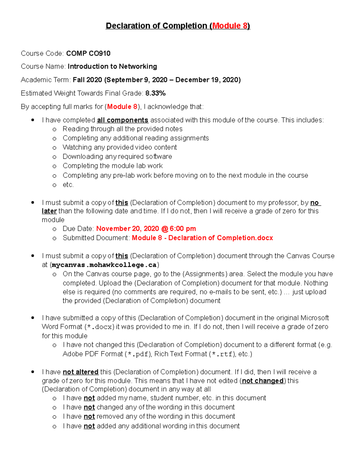 Module 8 - Declaration of Completion - Declaration of Completion ...