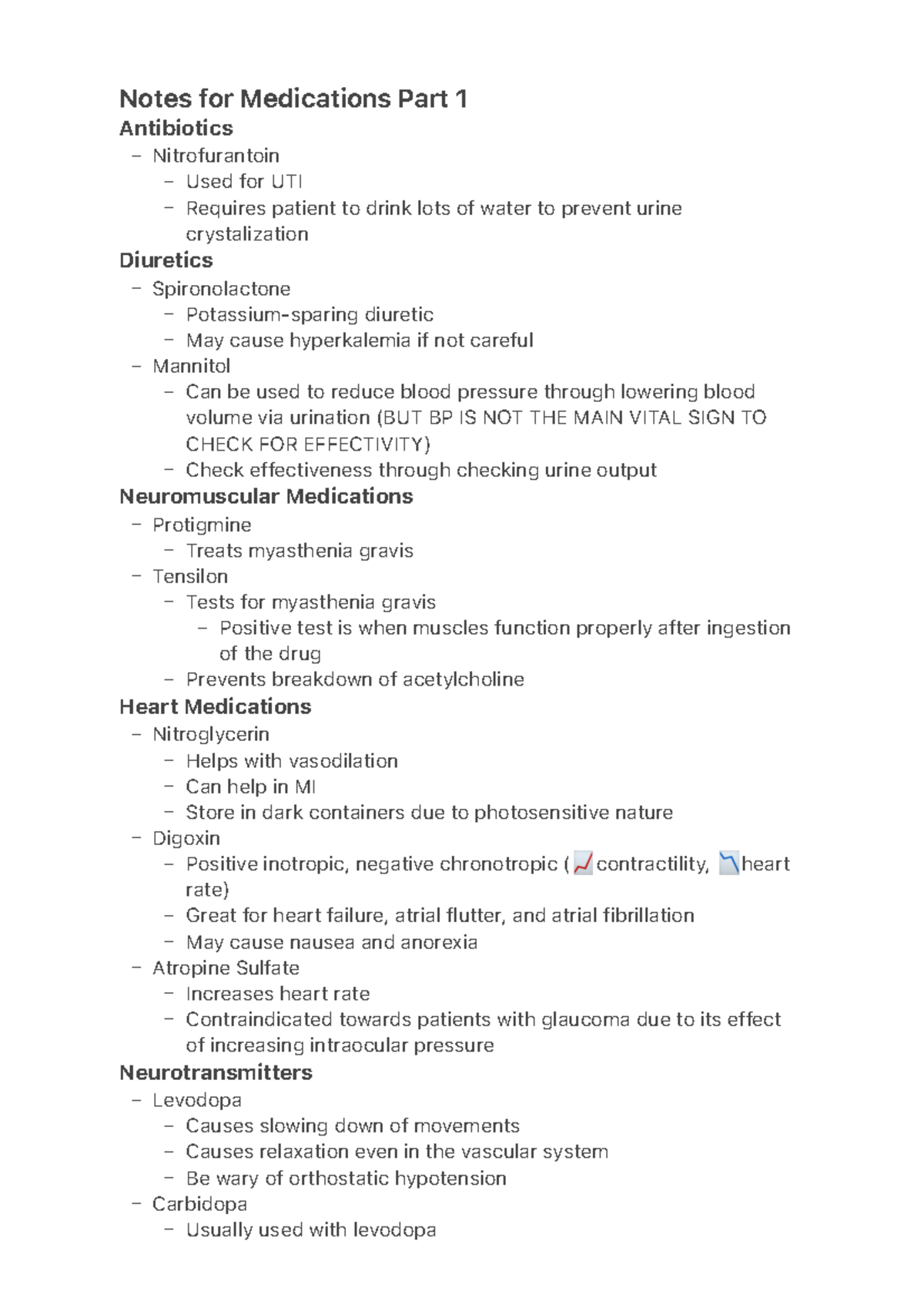 Notes for Medications Part 1