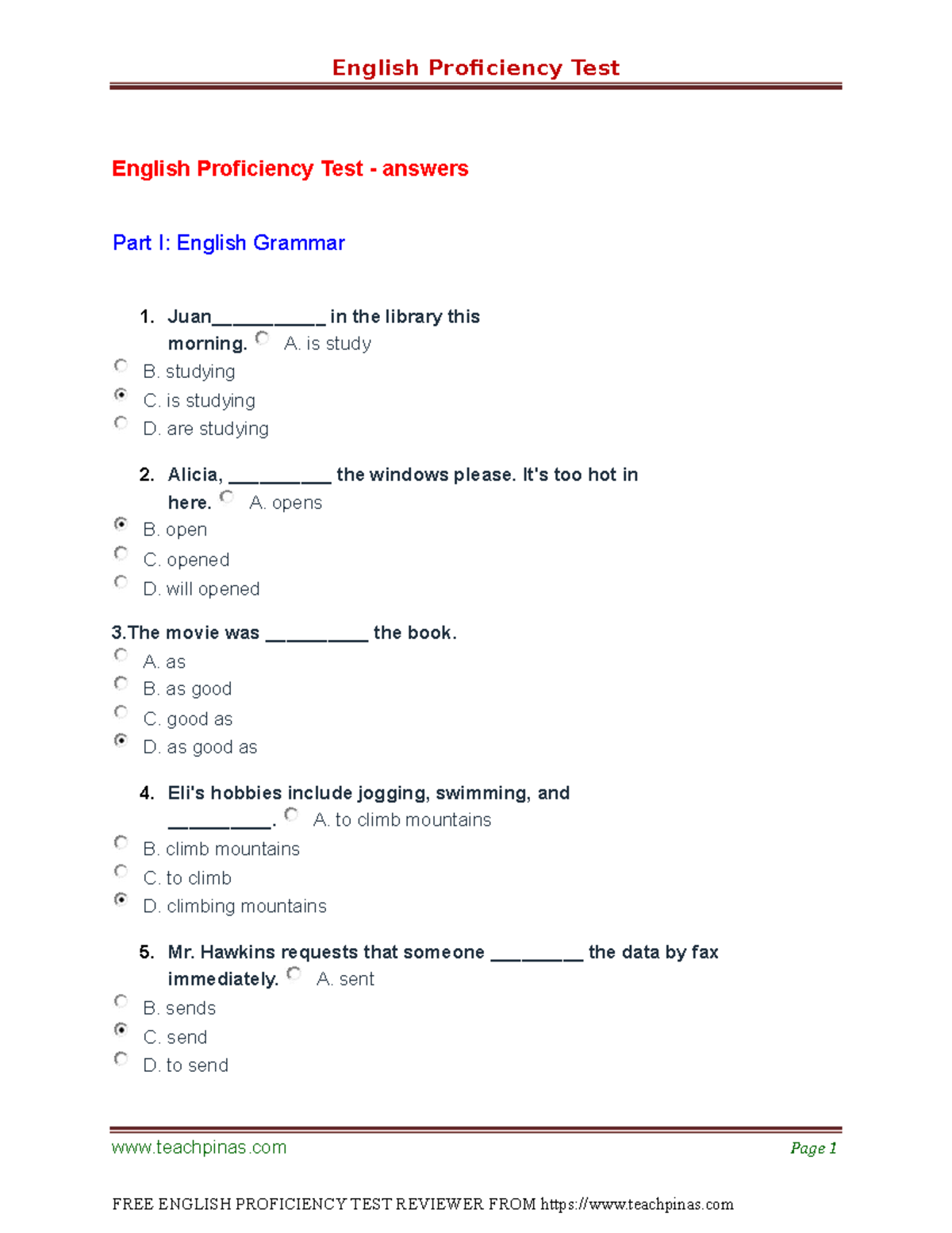 EPT Reviewer with Answer Keys Part 2 - English Proficiency Test ...
