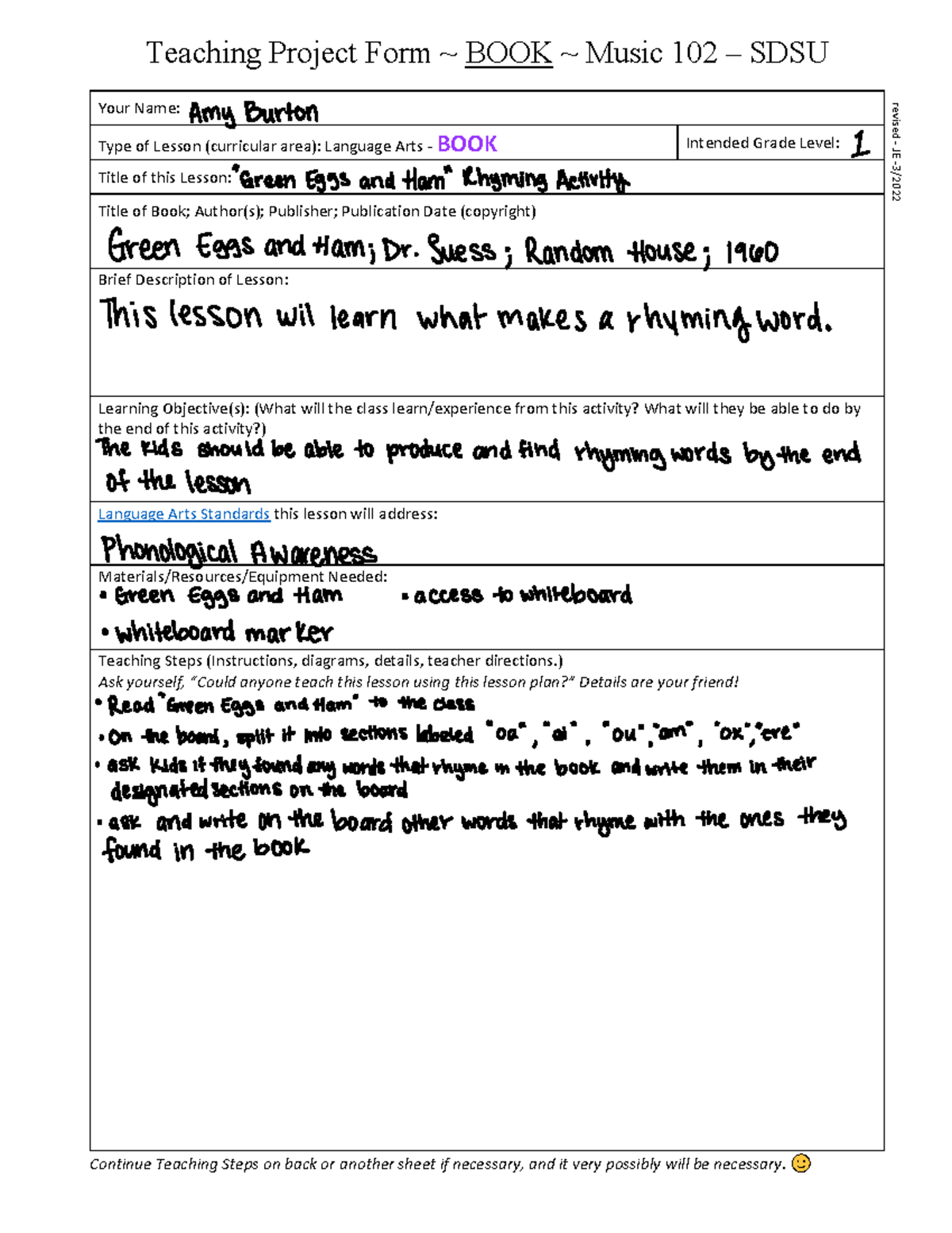 Teaching Project Form - Instructure: Mr. Erb - revised - JE -3 ...