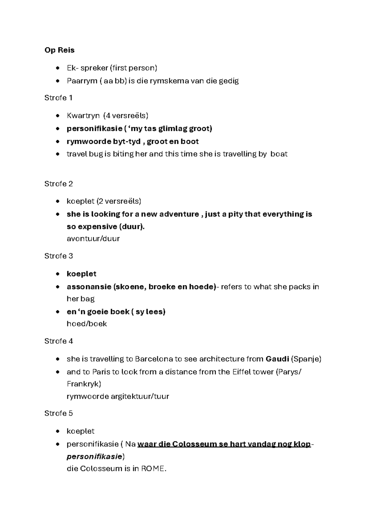 Poems Analysed - Op Reis • Ek- spreker (first person) • Paarrym ( aa bb ...