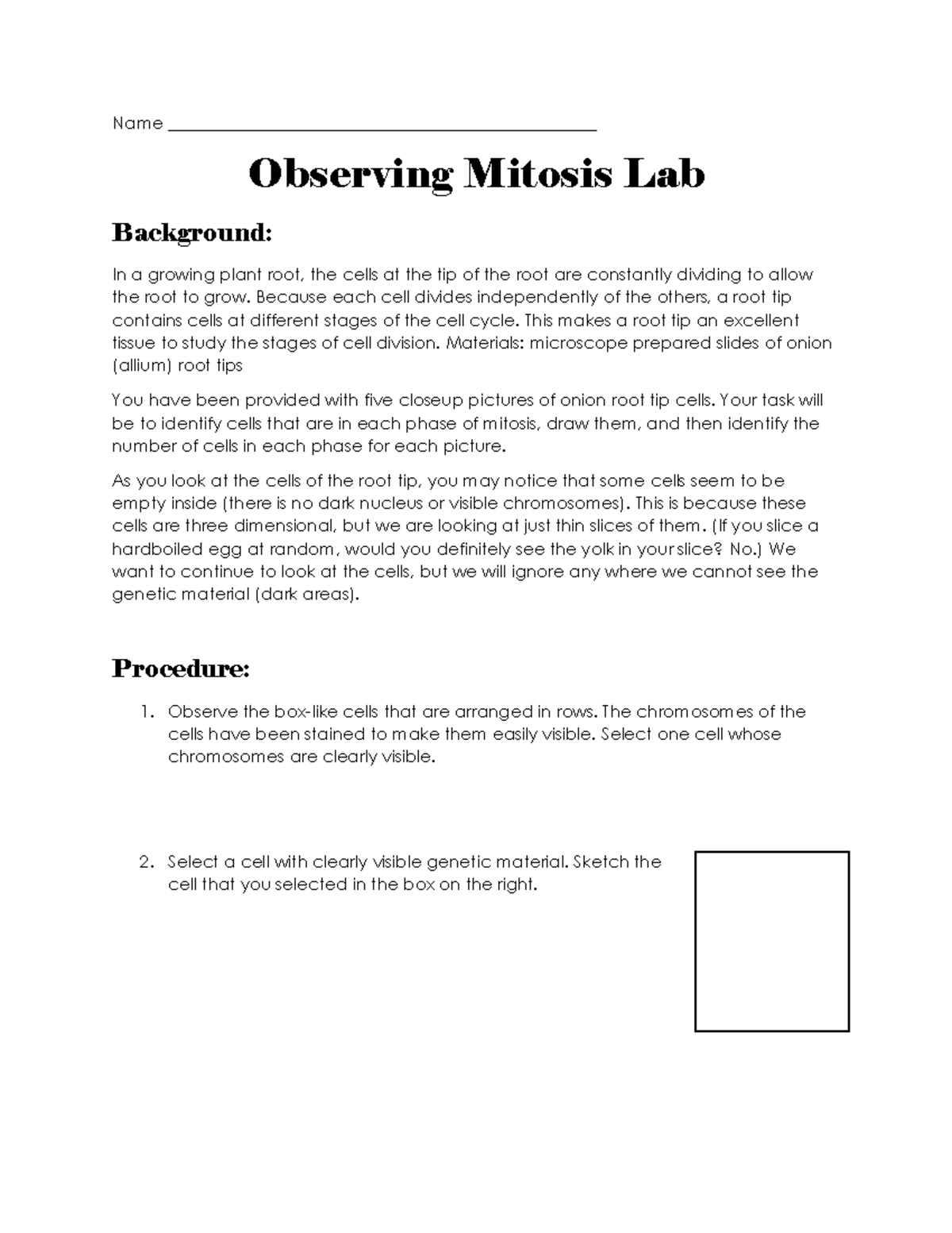 Mitosis Analysis Lab-1 - Name ...