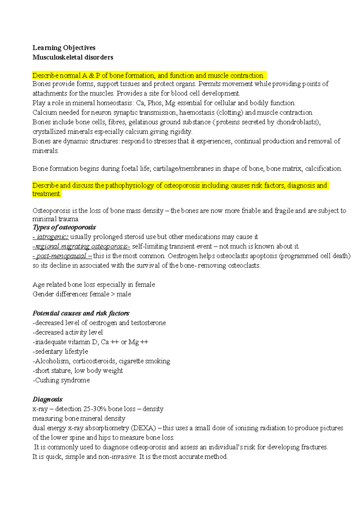 Musculoskeletal Disorders - Learning Objectives Musculoskeletal ...