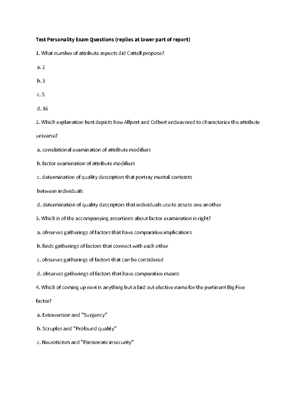 Test Personality MCQs- Psy2406 - PSYO 2080 - Dal - Studocu