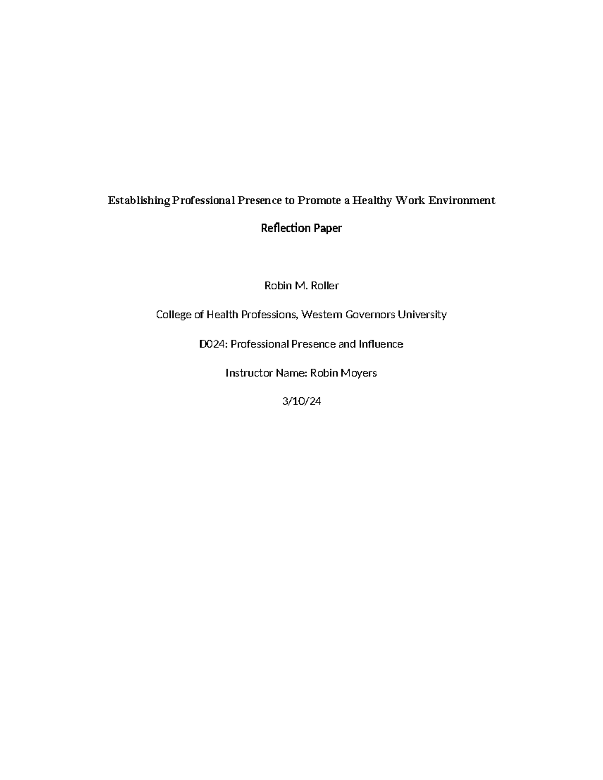 Reflection Paper Roller - Establishing Professional Presence to Promote ...