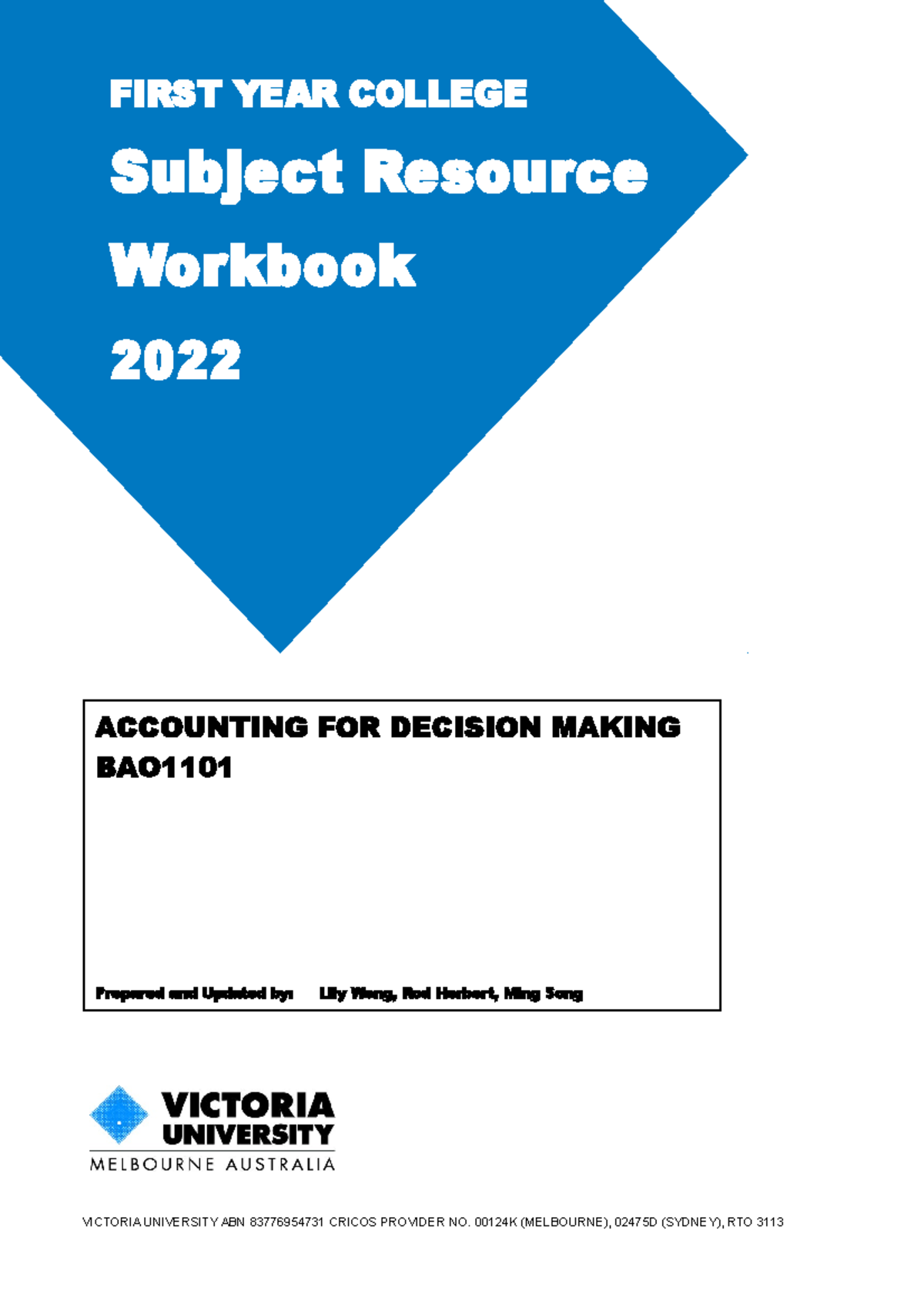 Student Resource Workbook 2022 S2B1(2) - VICTORIA UNIVERSITY ABN ...