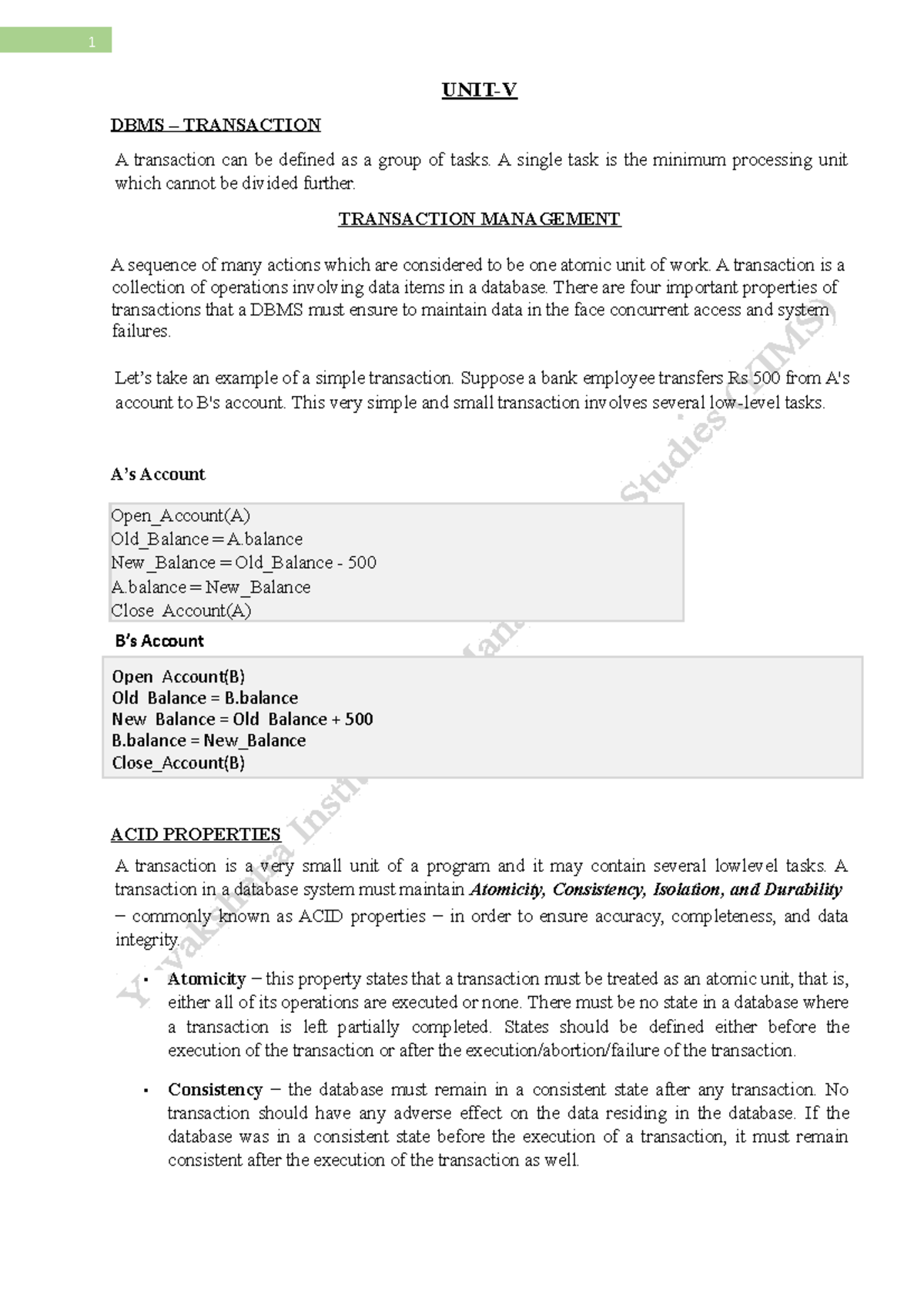 UNIT V - A database management system (or DBMS) is essentially nothing more than a computerized ...