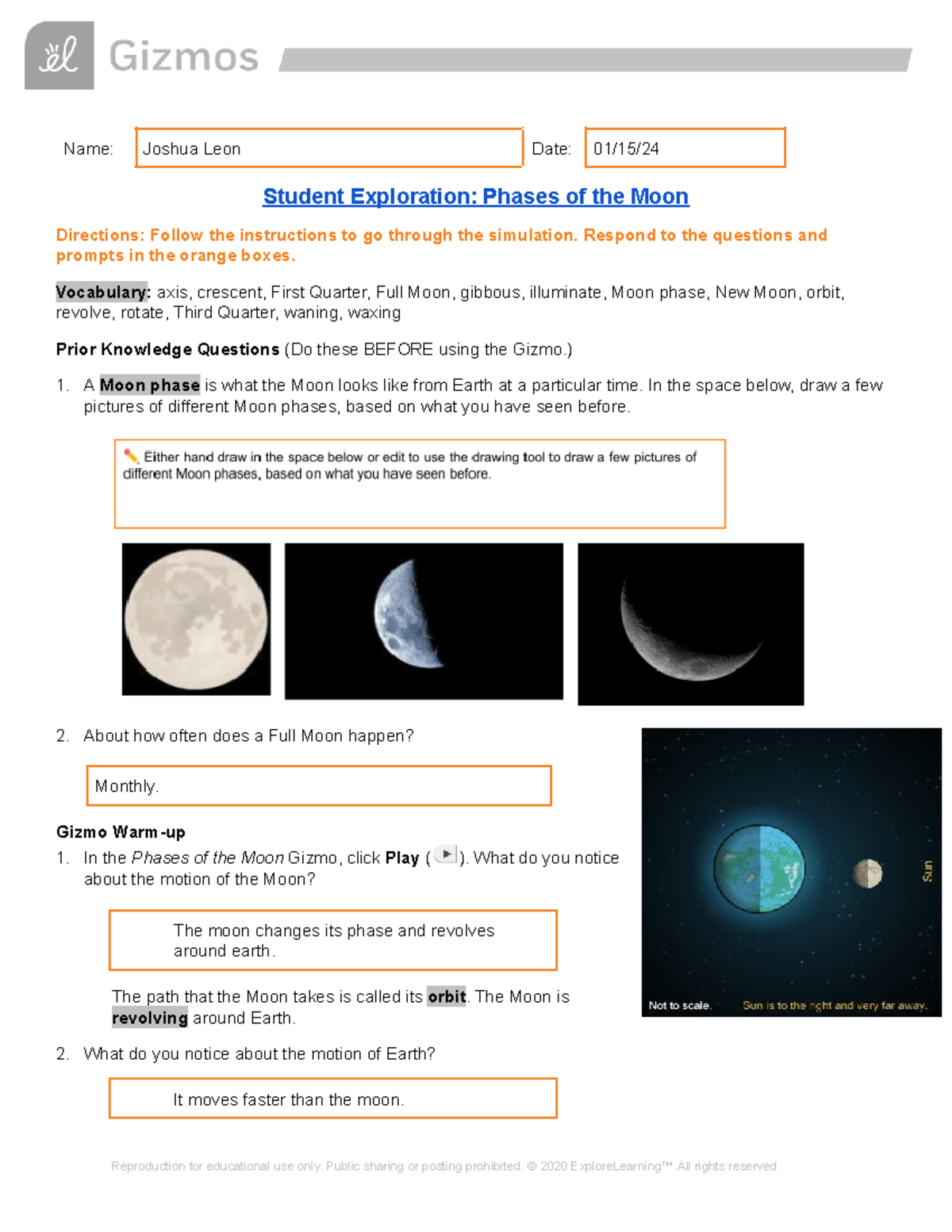Copy of Phases Moon SE - Name: Joshua Leon Date: 01/15/ Student ...