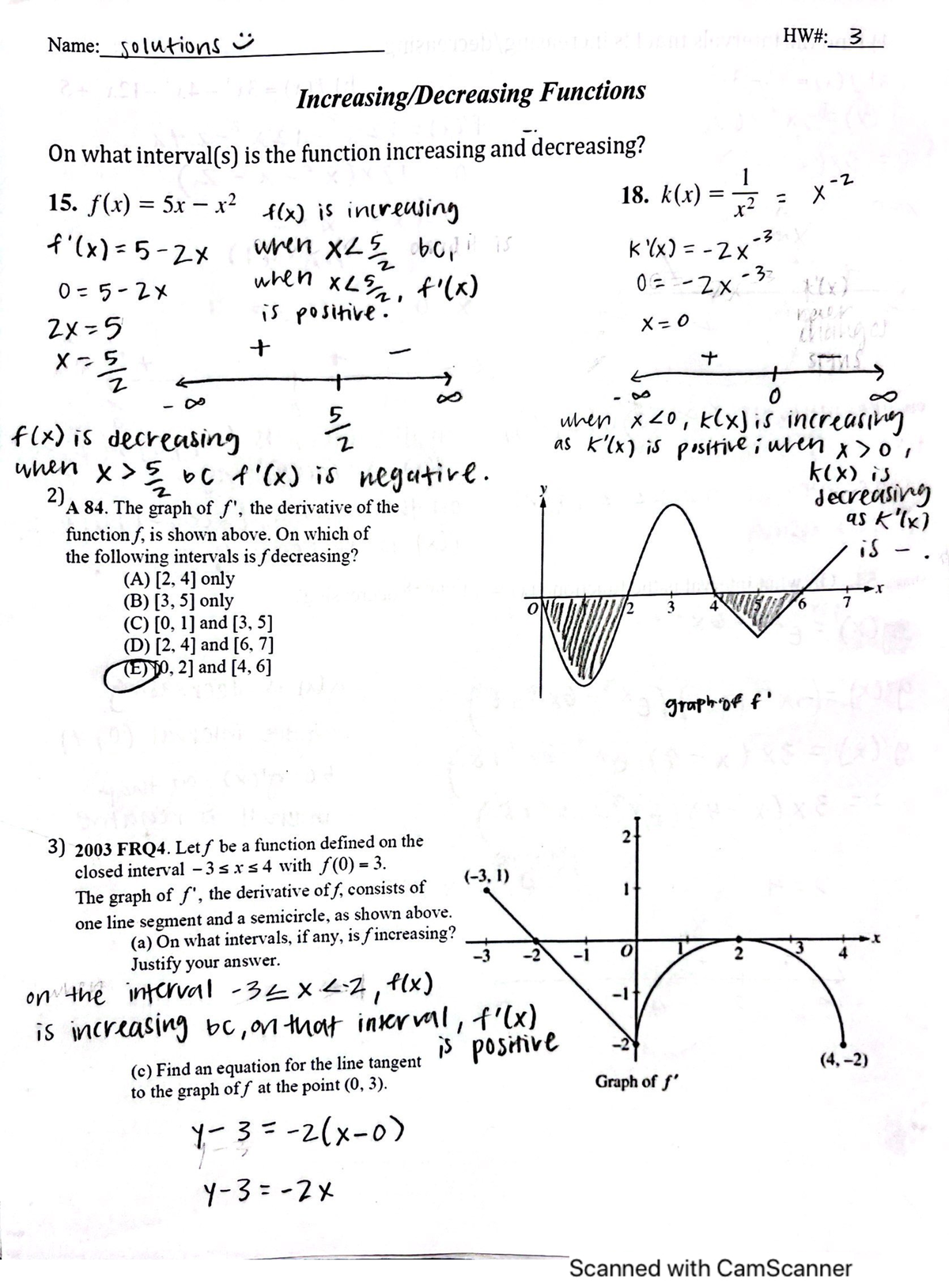 Inc:dec functions - Homework answers - Name: solutions 3 Functions On ...