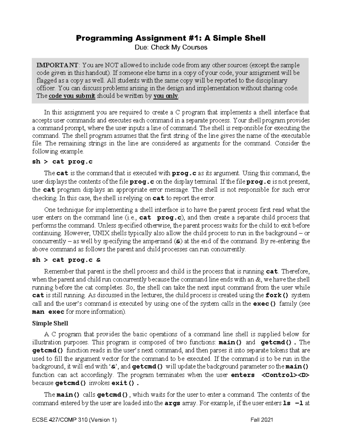 PA1-handout. The first assignment - Comp 310 - McGill - Studocu