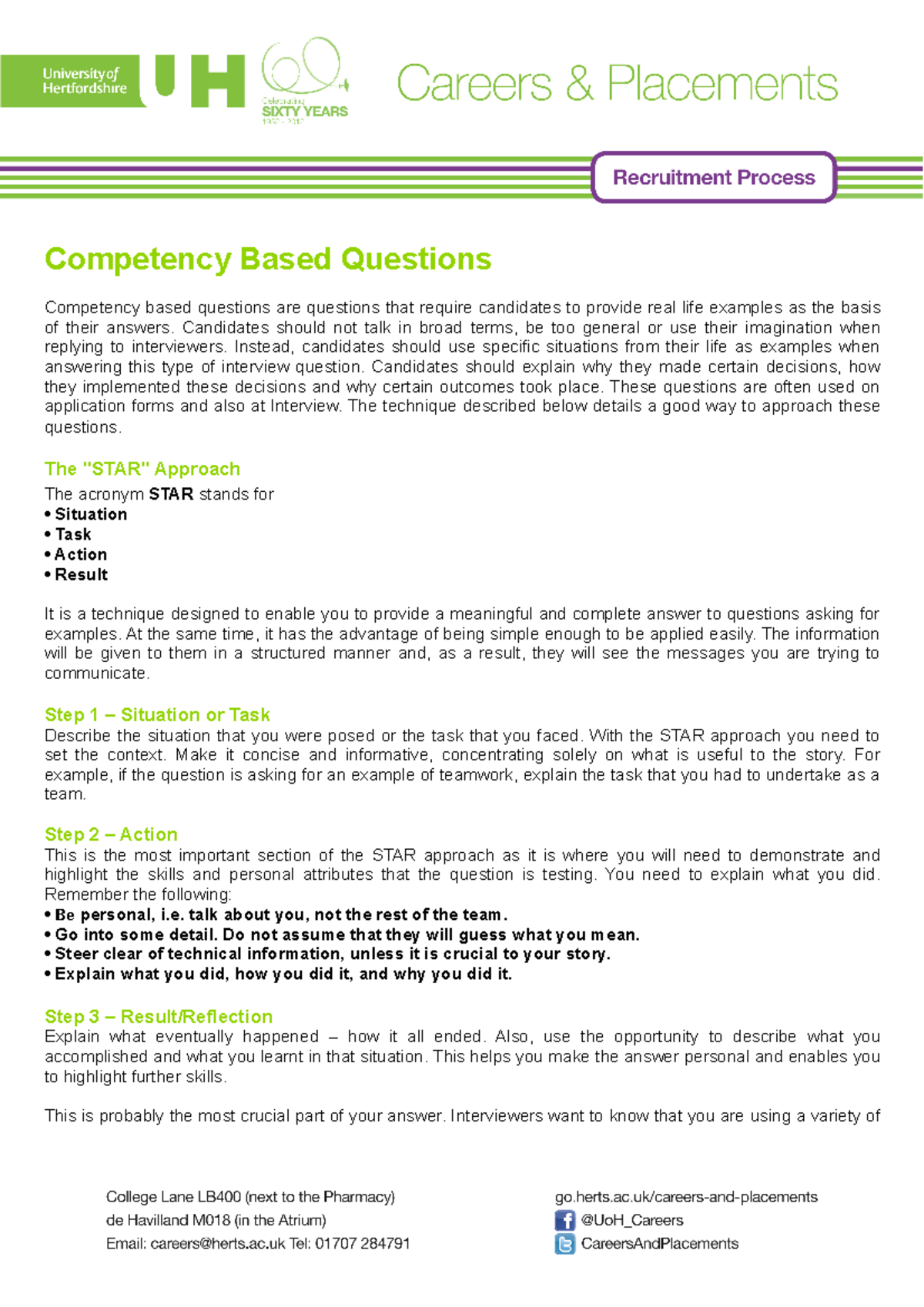 STAR competency based questions (stage 3) Print - Competency Based ...