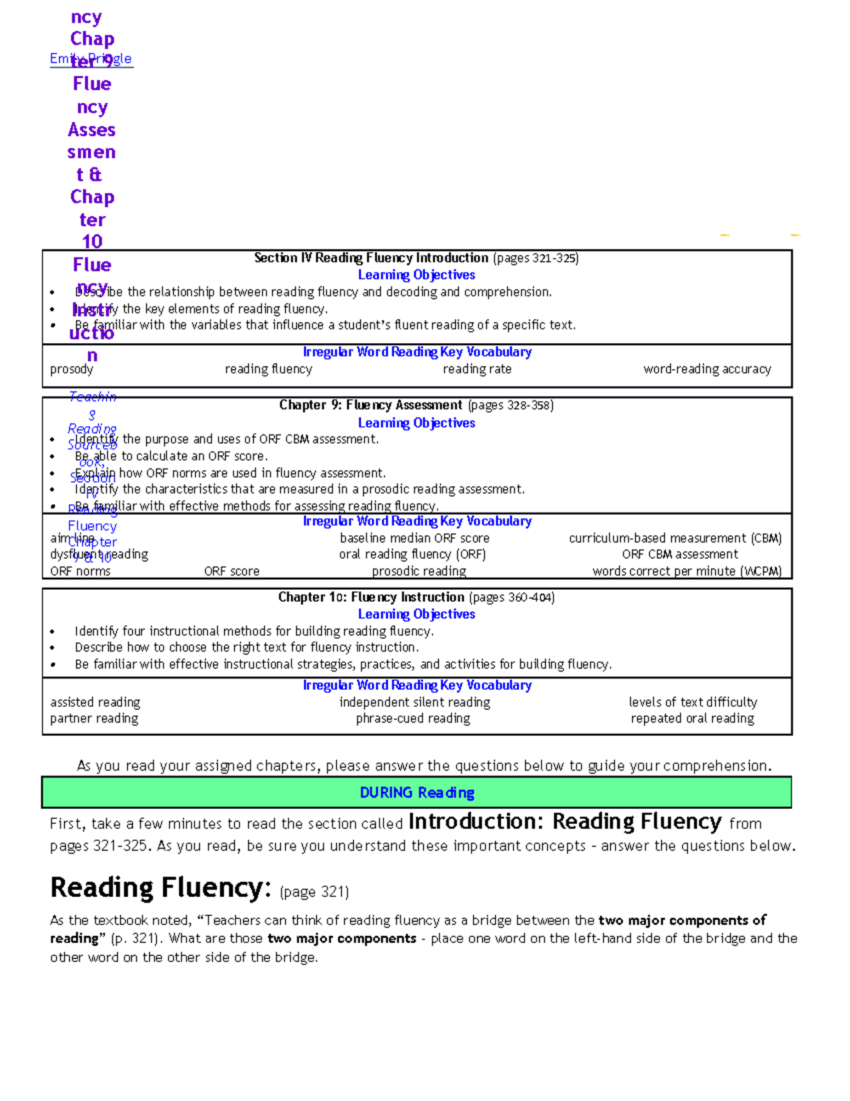 Module 5 Fluency Reading Guide - Emily Pringle Section IV Reading ...
