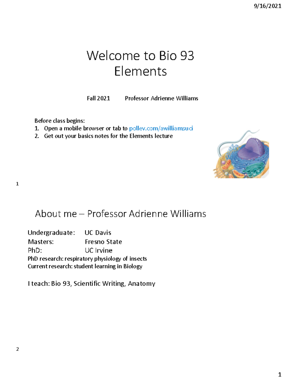 01 Notes Class Elements - Welcome to Bio 93 Elements Fall 2021 ...